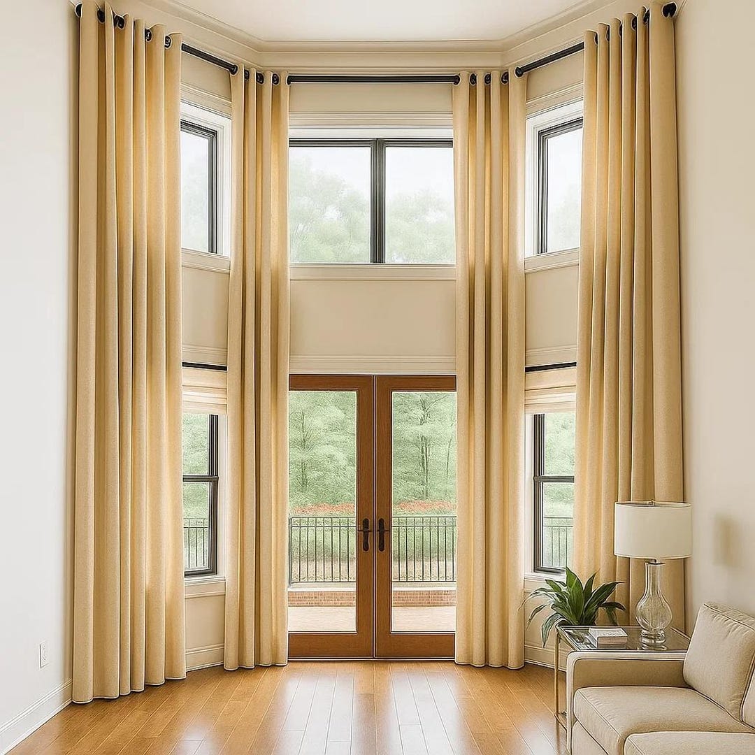 Extra Long Linen Curtain Panels, Custom Length for 10-24 Ft Ceilings ...