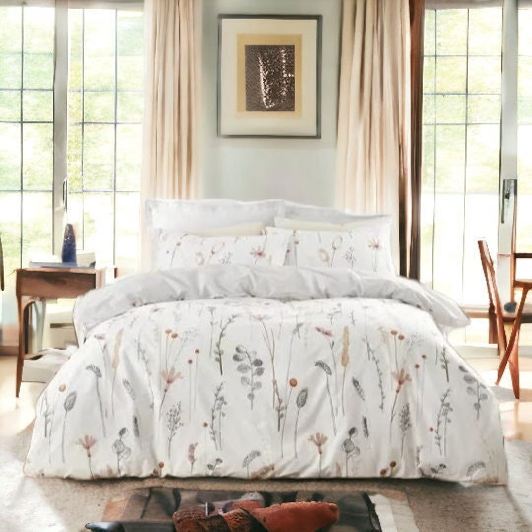 White Wild Floral Print Duvet Cover Set - Etsy