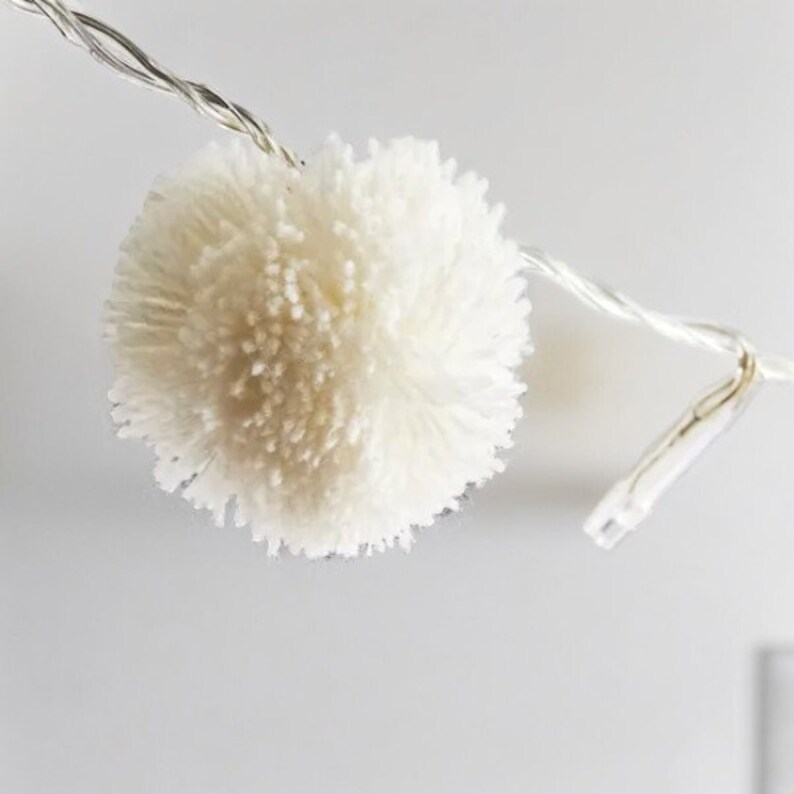 10 White Pom Pom LED String Lights 1.6M - Etsy