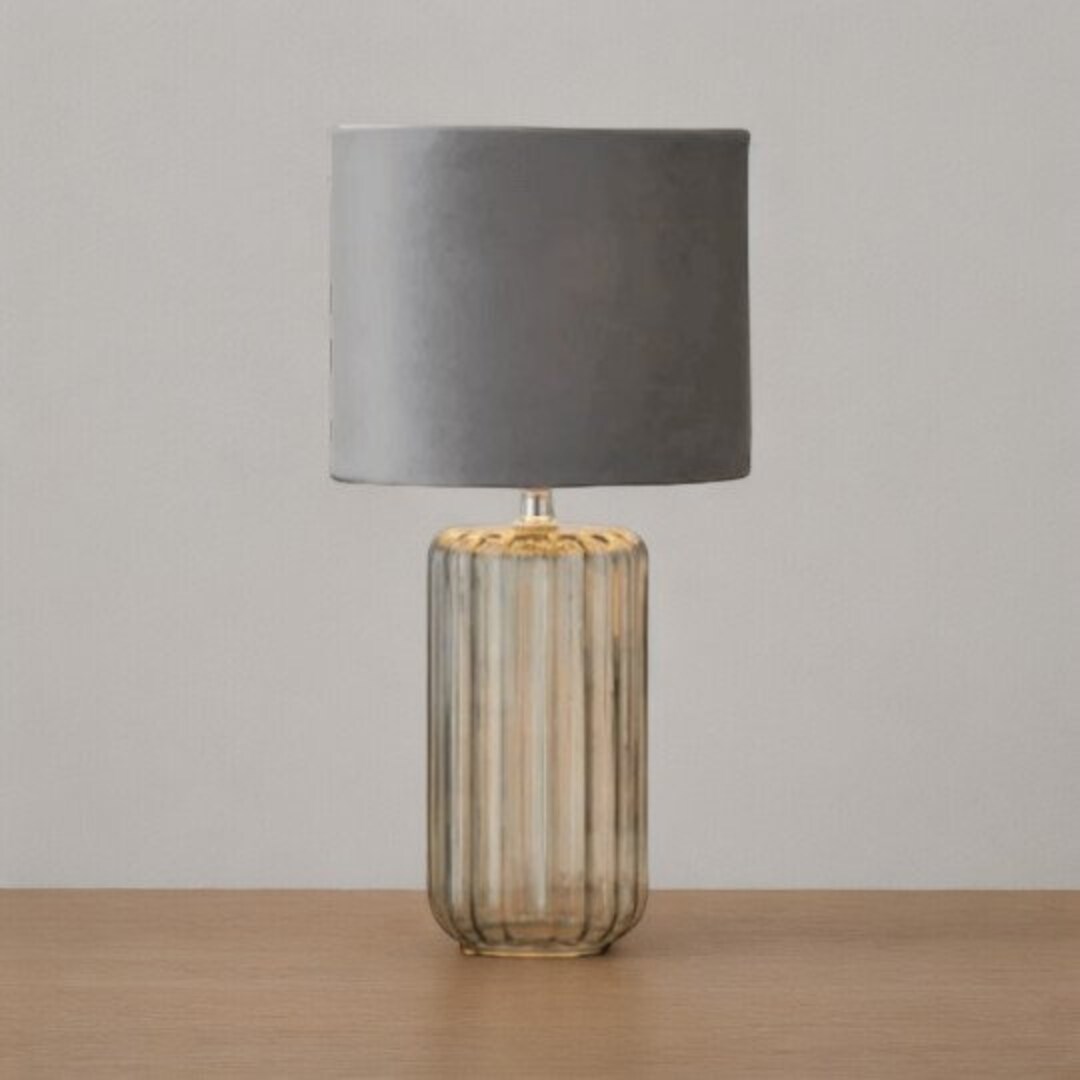 Ribbed Smoked Glass Table Lamp With Velvet Shade - Etsy