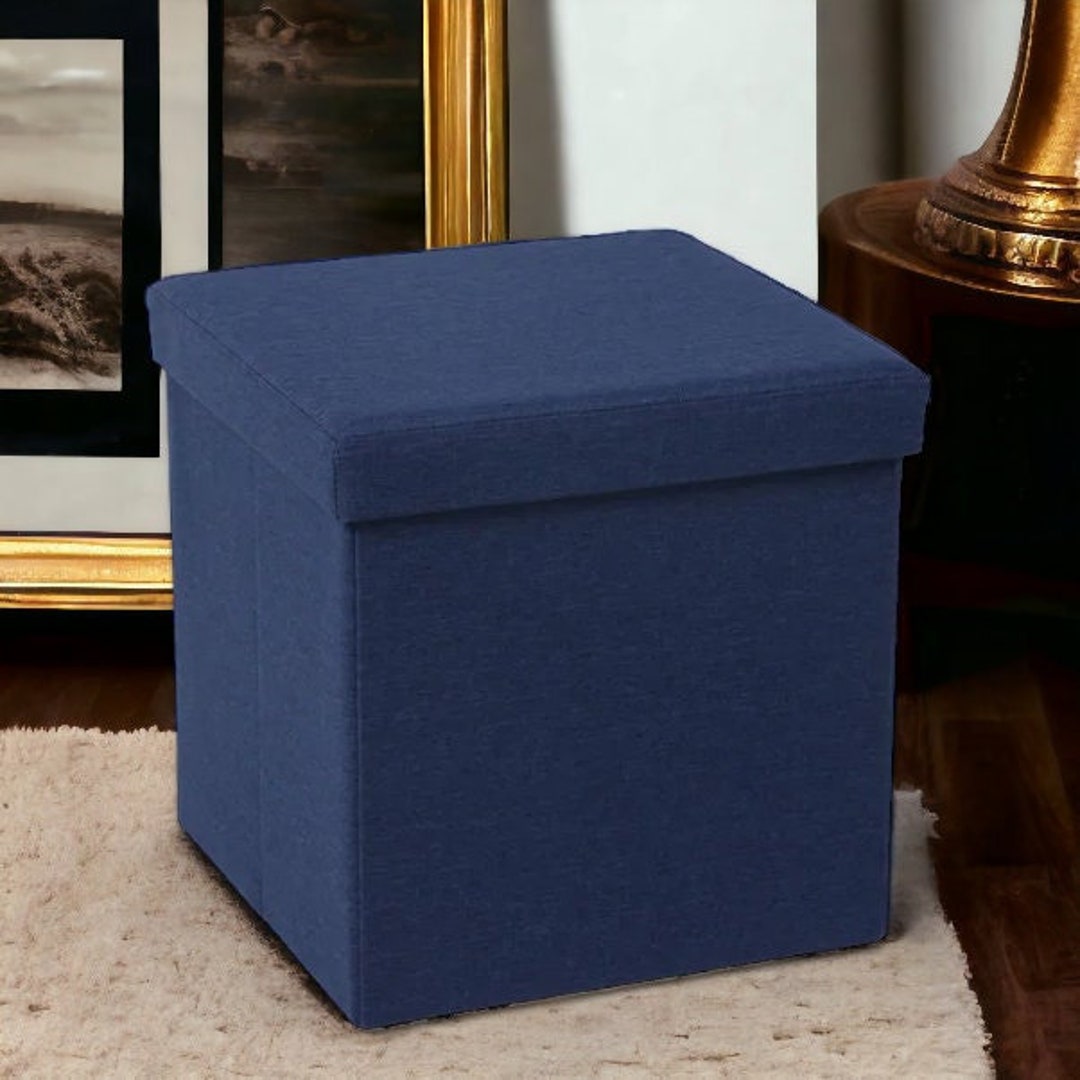 Navy Blue Faux Linen Storage Box With Lid - Etsy UK