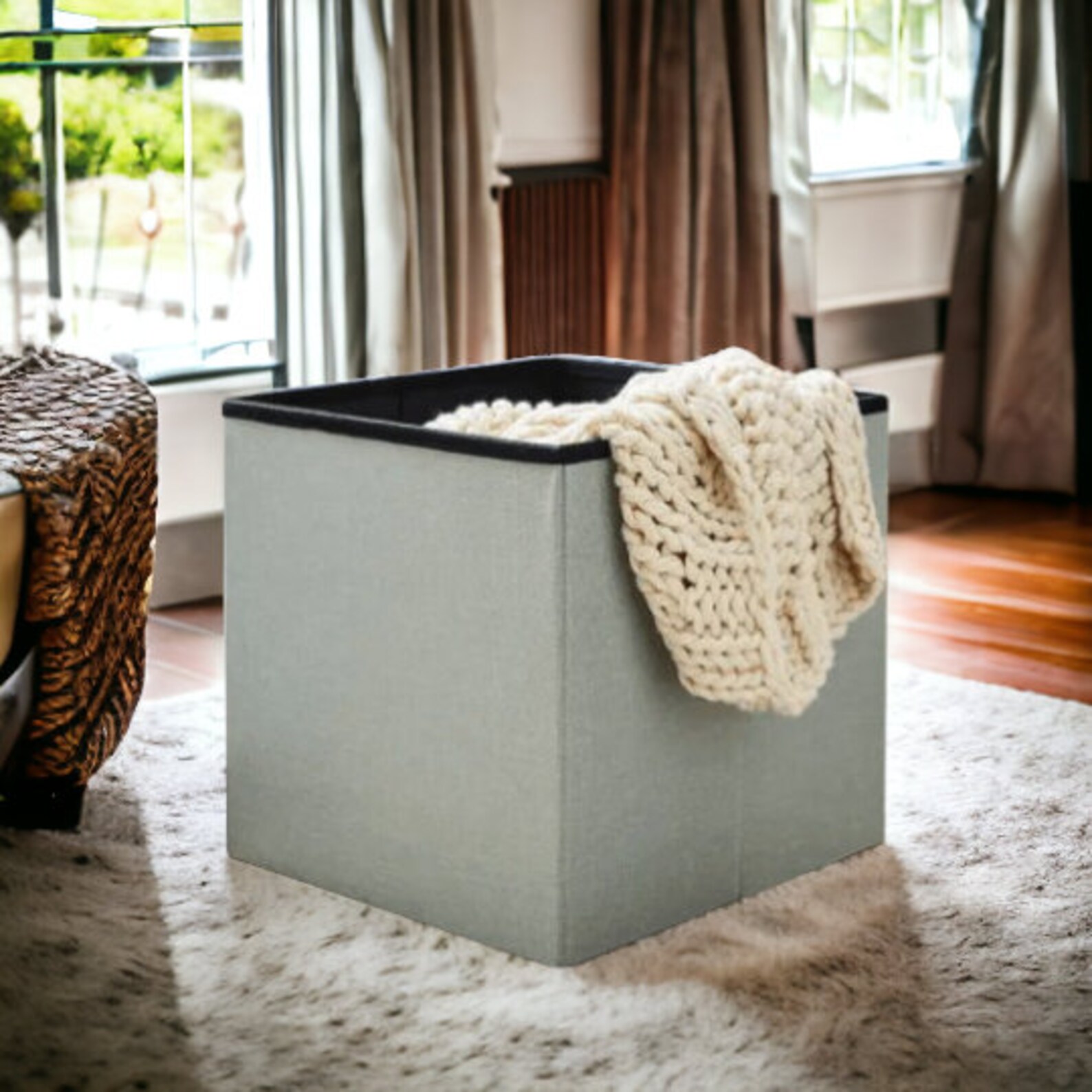 Sage Green Faux Linen Storage Box With Lid - Etsy