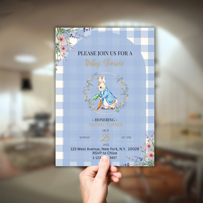 Editable Peter Rabbit Baby Shower Invitation Blue Peter Rabbit Baby Shower Rustic Baby Shower - Etsy