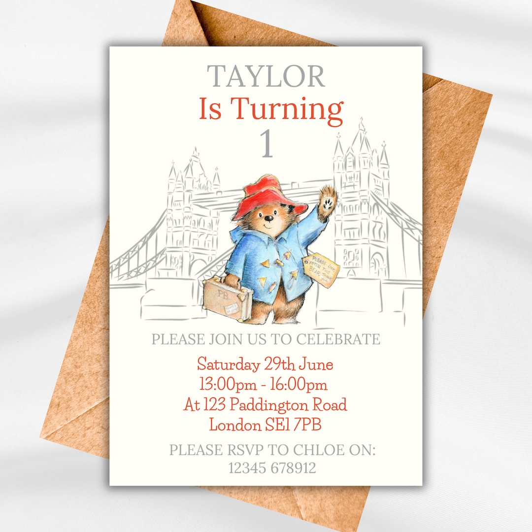 Paddington Birthday Invitation Paddington Bear Party Invite London ...