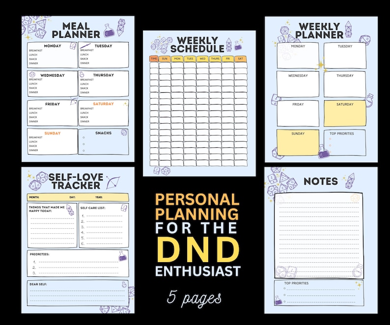 Downloadable Printable Dnd Dungeons and Dragons RPG Dice Player Daily ...