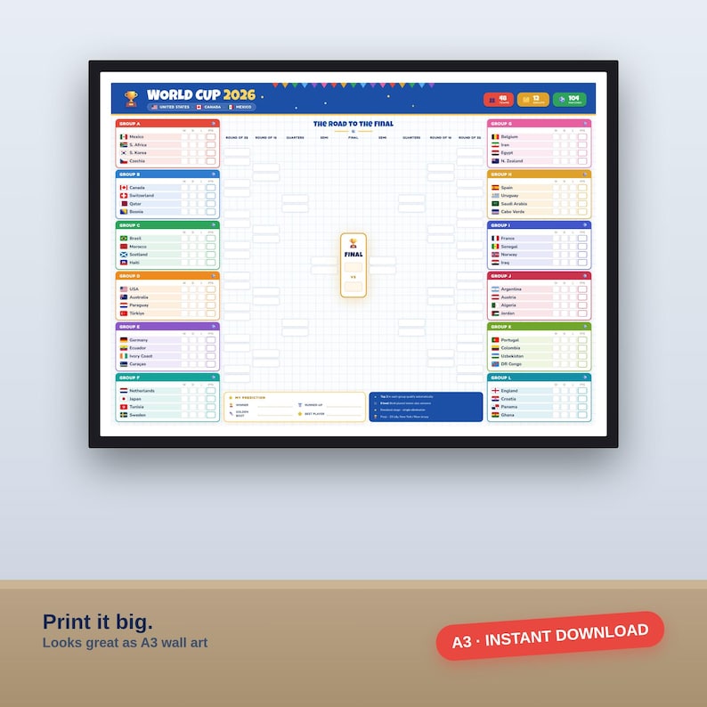 World Cup 2026 Wall Chart Printable | Football Tournament Bracket ...