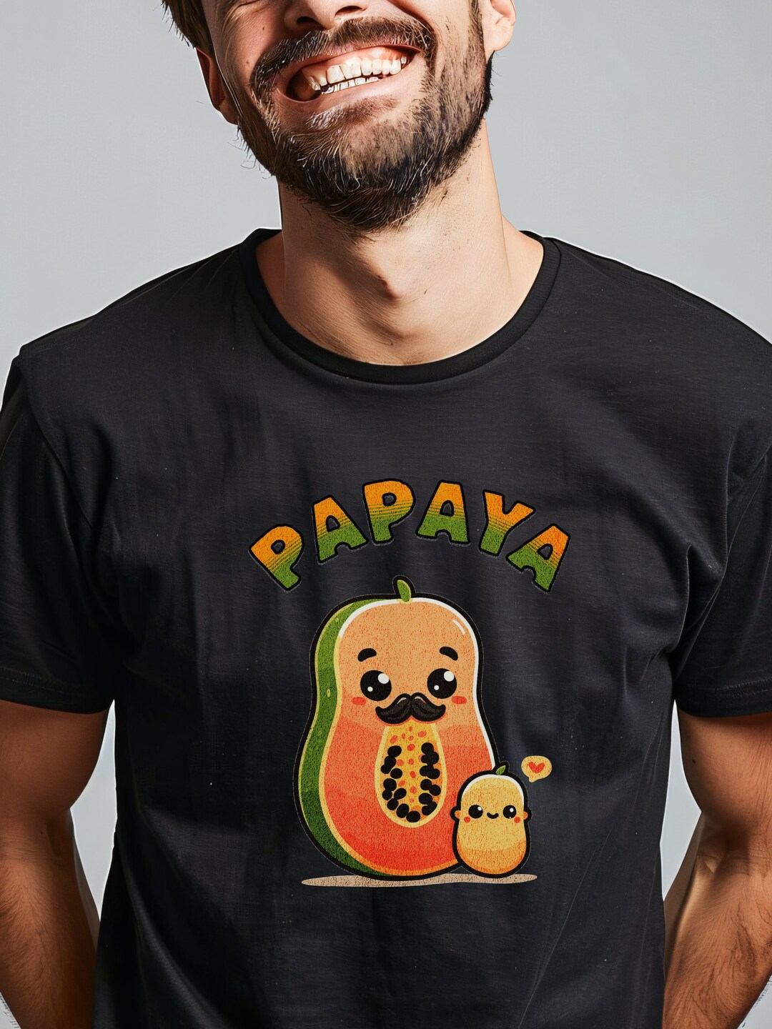 Kawaii Papaya Family Cute Mustache Papaya T-shirt Unisex Cute Fruit Tee ...
