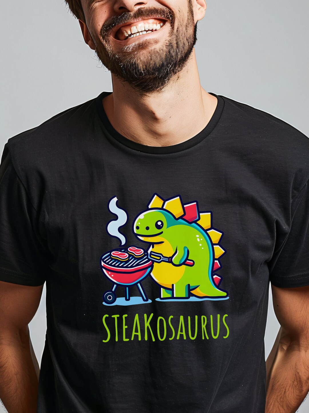 Steakosaurus BBQ T-shirt Kawaii Stegosaurus Grilling Cute Dinosaur Tee ...