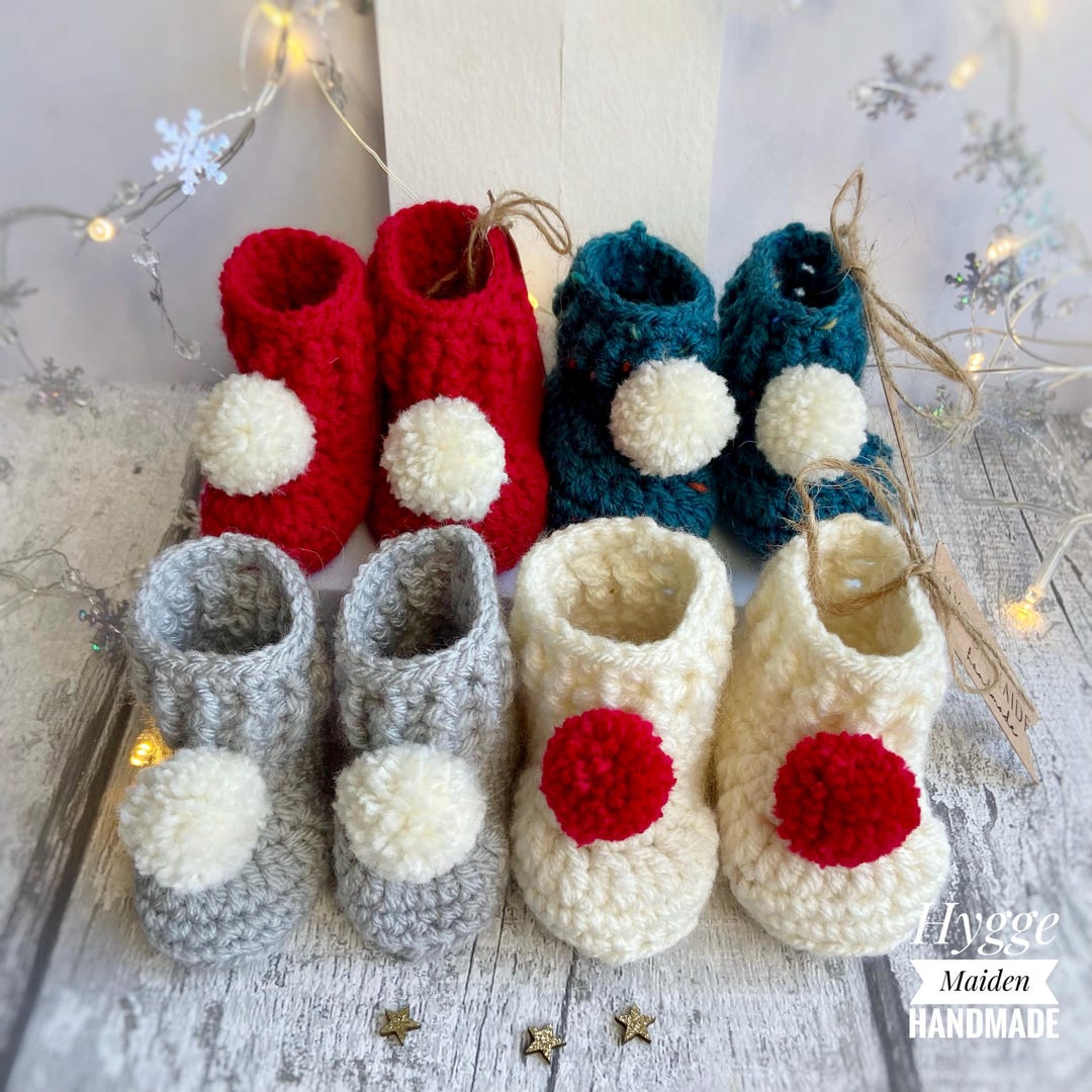 Adorable Christmas Baby Booties Crochet Newborn Shoes Cosy Festive Gift ...