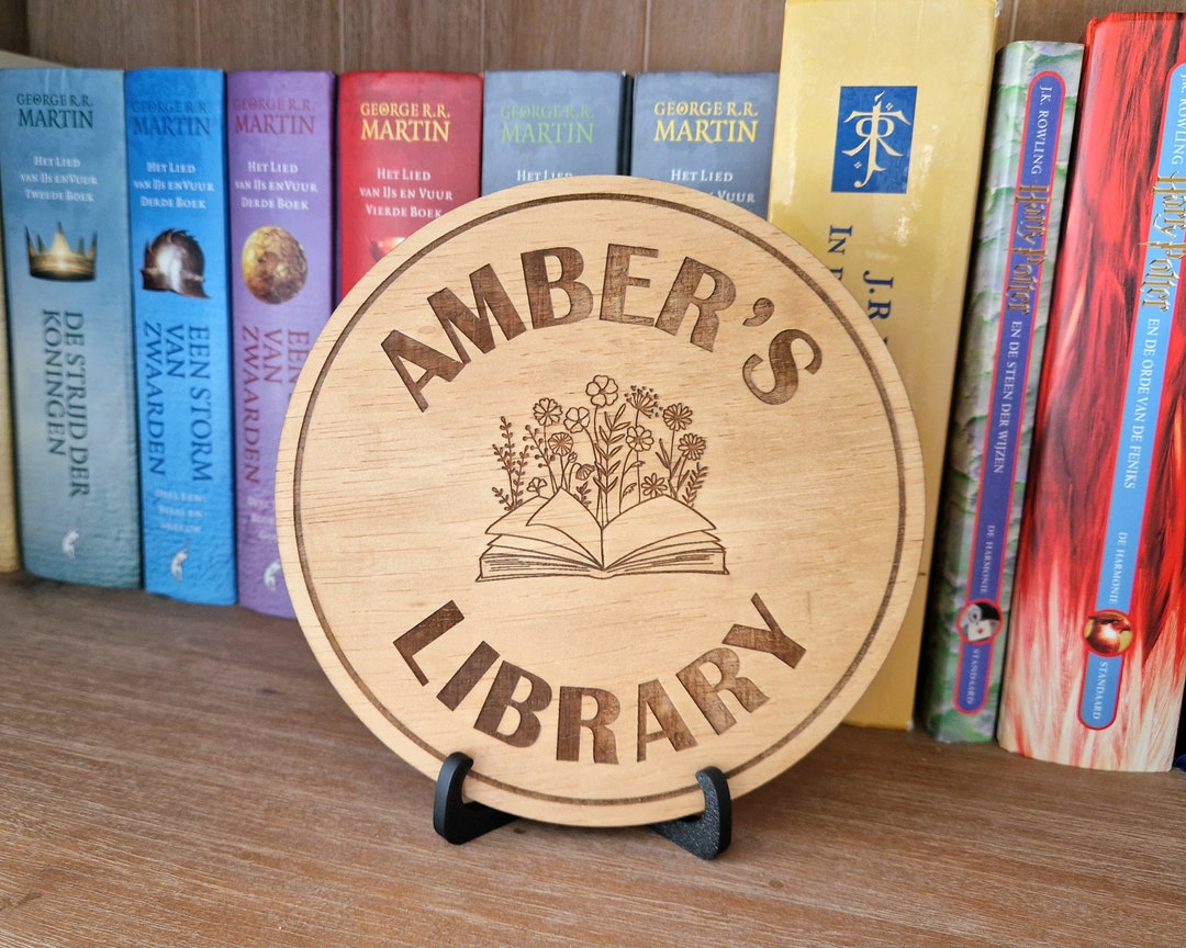 Personalizable Library Sign - Personalized Wooden Bookshelf Sign ...