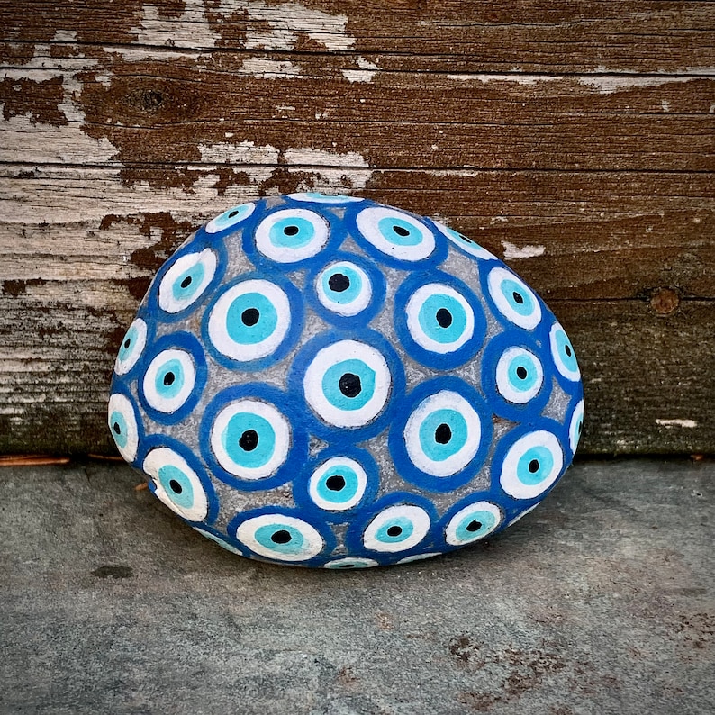 Multi Mati - Hand Painted Artist Sea Stone Greek Mati Design - Etsy