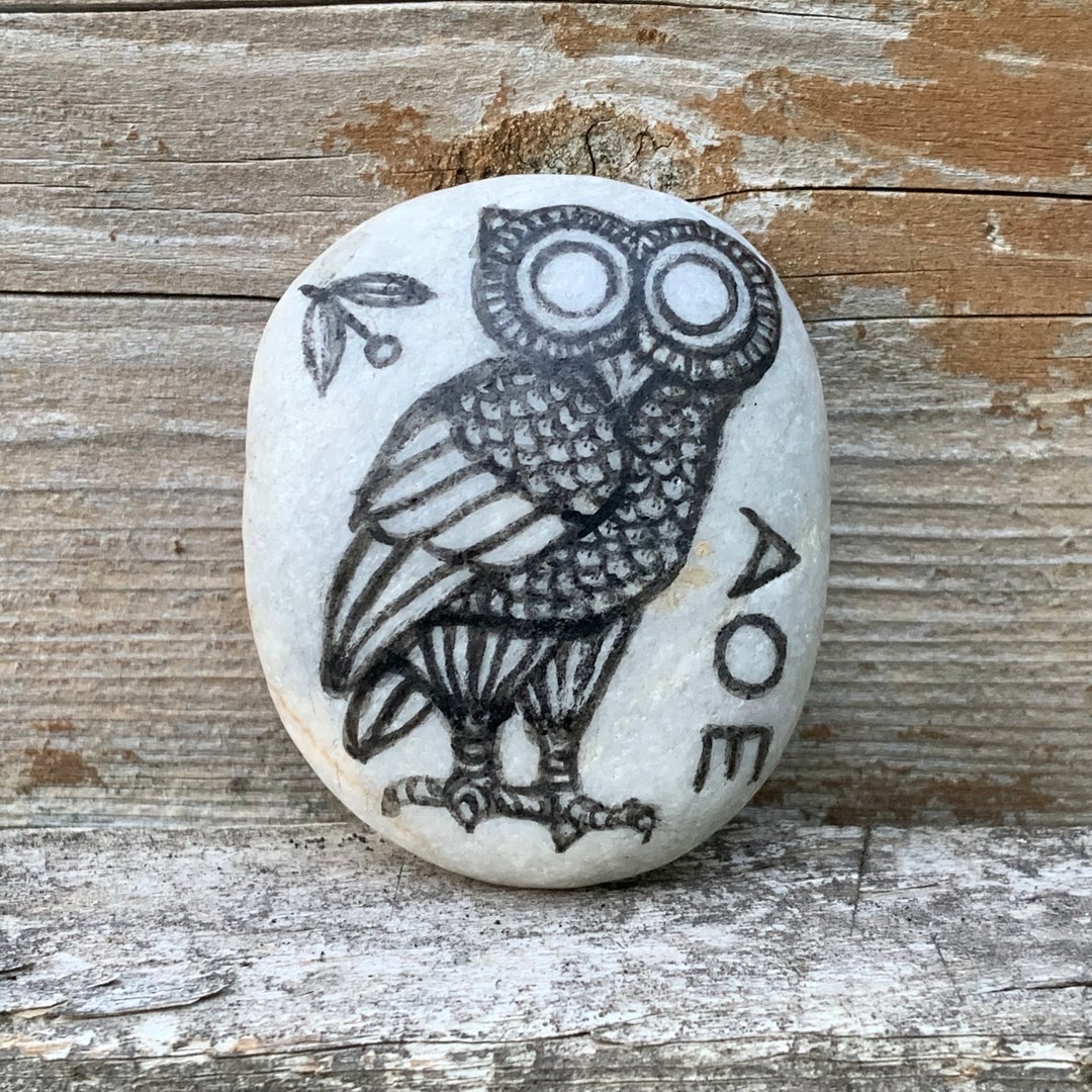 ATHENIAN OWL - Hand Painted Design on Sea Tumbled Stone - Etsy
