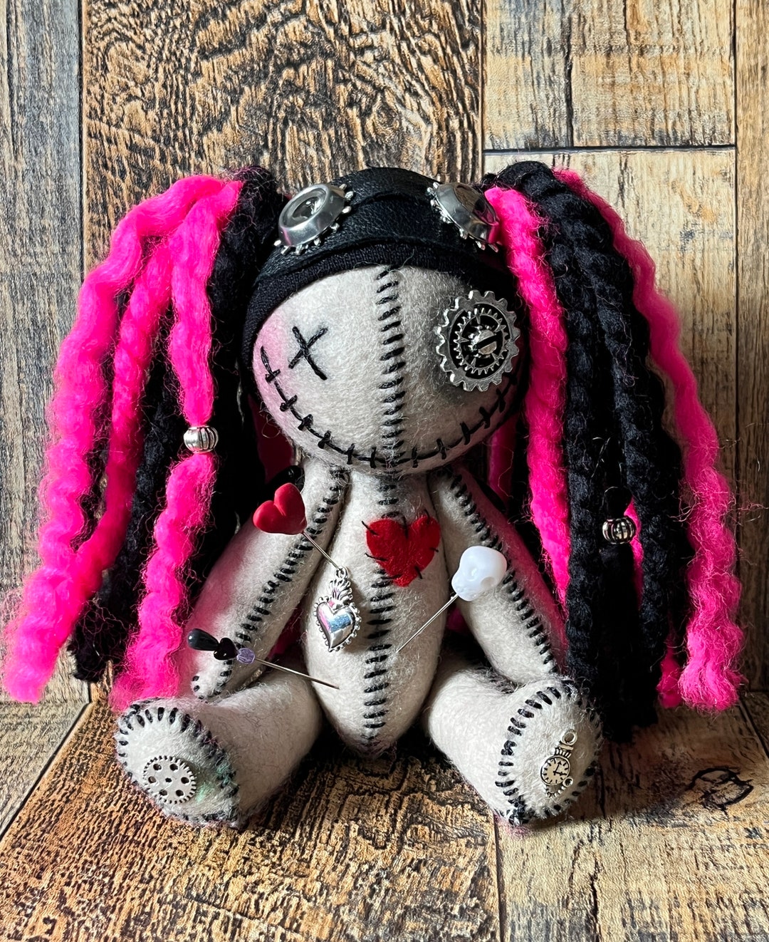 Spooky Cybergoth Voodoo Doll With Pigtails, Steampunk Goggles & Pins ...