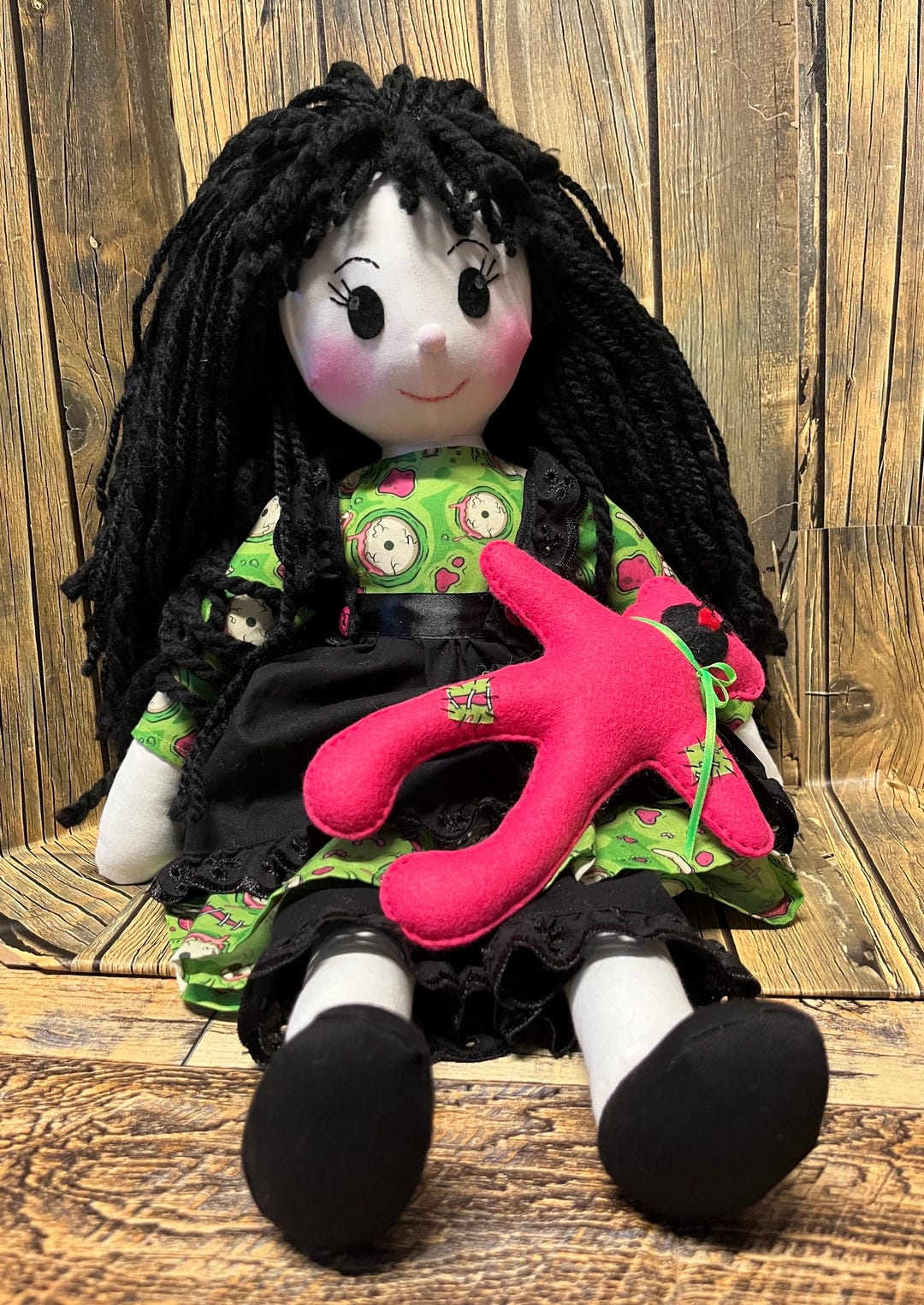 18 1/2 Inch Gore Gothic Rag Doll, With Eyeball Creepy Dress and Black ...