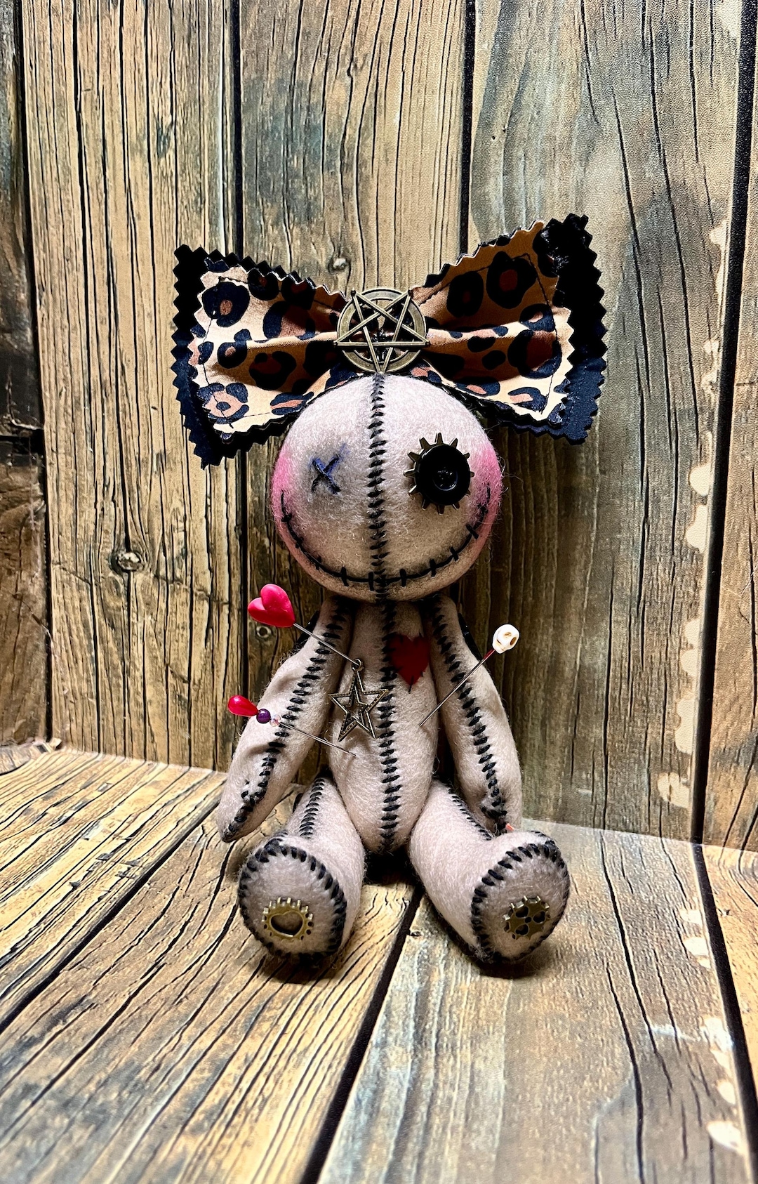 Voodoo Doll With Animal Leopard Print Bow and Removeable Voodoo Pins ...