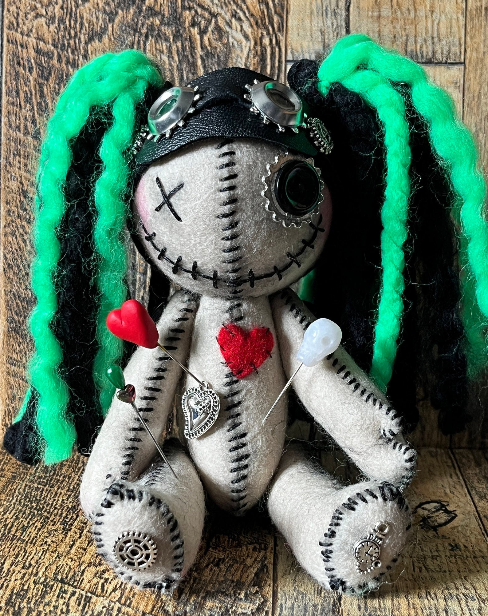 Spooky Cybergoth Voodoo Doll With Pigtails, Steampunk Goggles & Pins ...