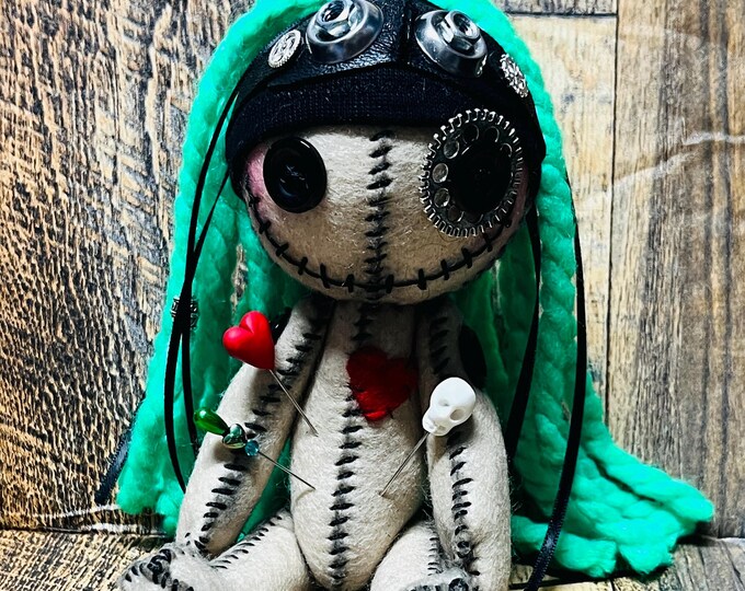 Spooky Cybergoth Voodoo Doll With Pigtails, Steampunk Goggles & Pins ...