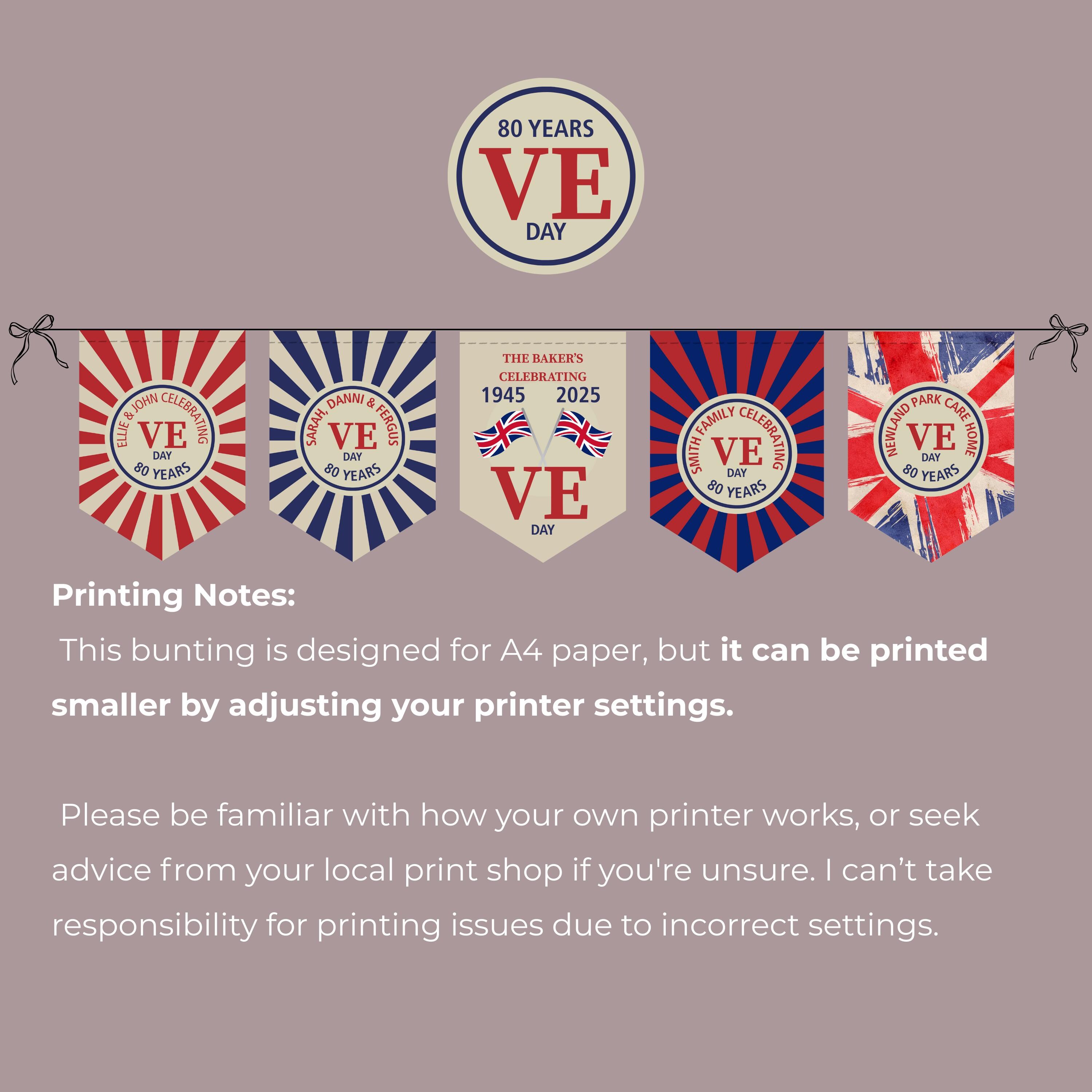 VE Day 80 Bunting Printable | Personalised | Union Jack Flags | Instant ...