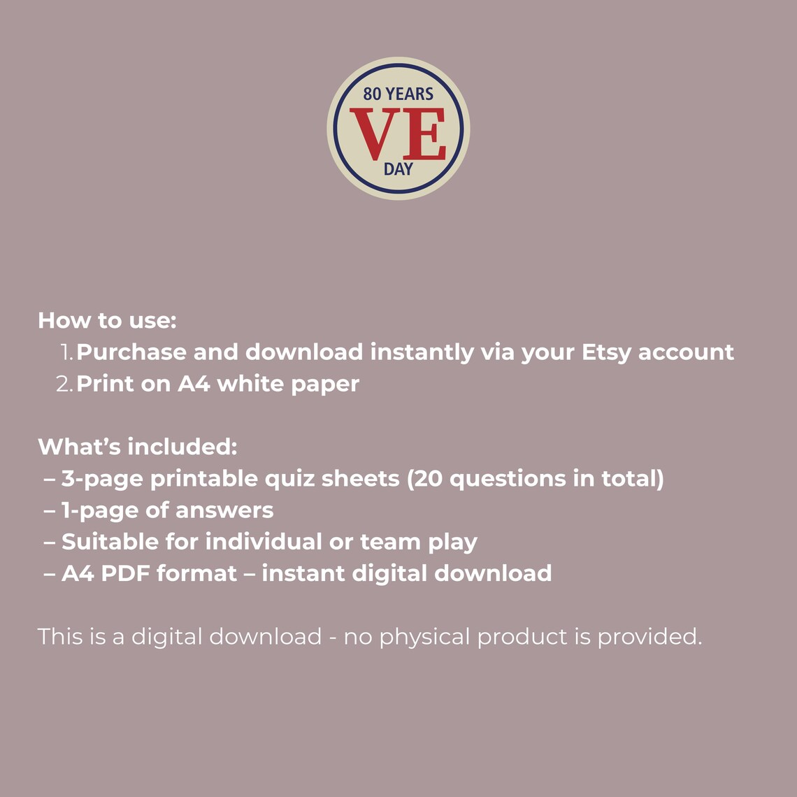 VE Day Quiz Printable | VE Day 80 Trivia Questions & Answers | Instant ...