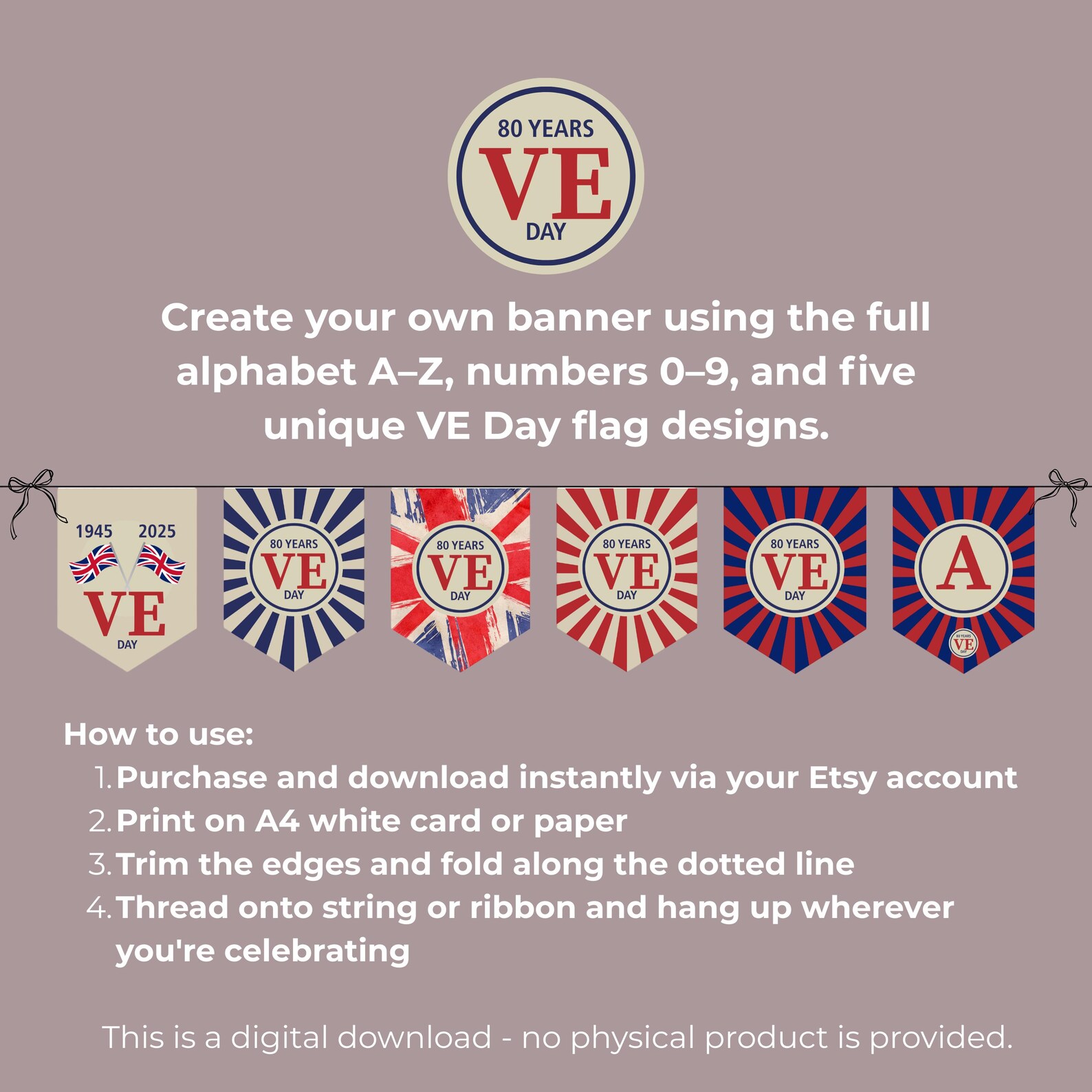 VE Day 80 Bunting Printable | Union Jack Flags | A4 Alphabet Banner ...