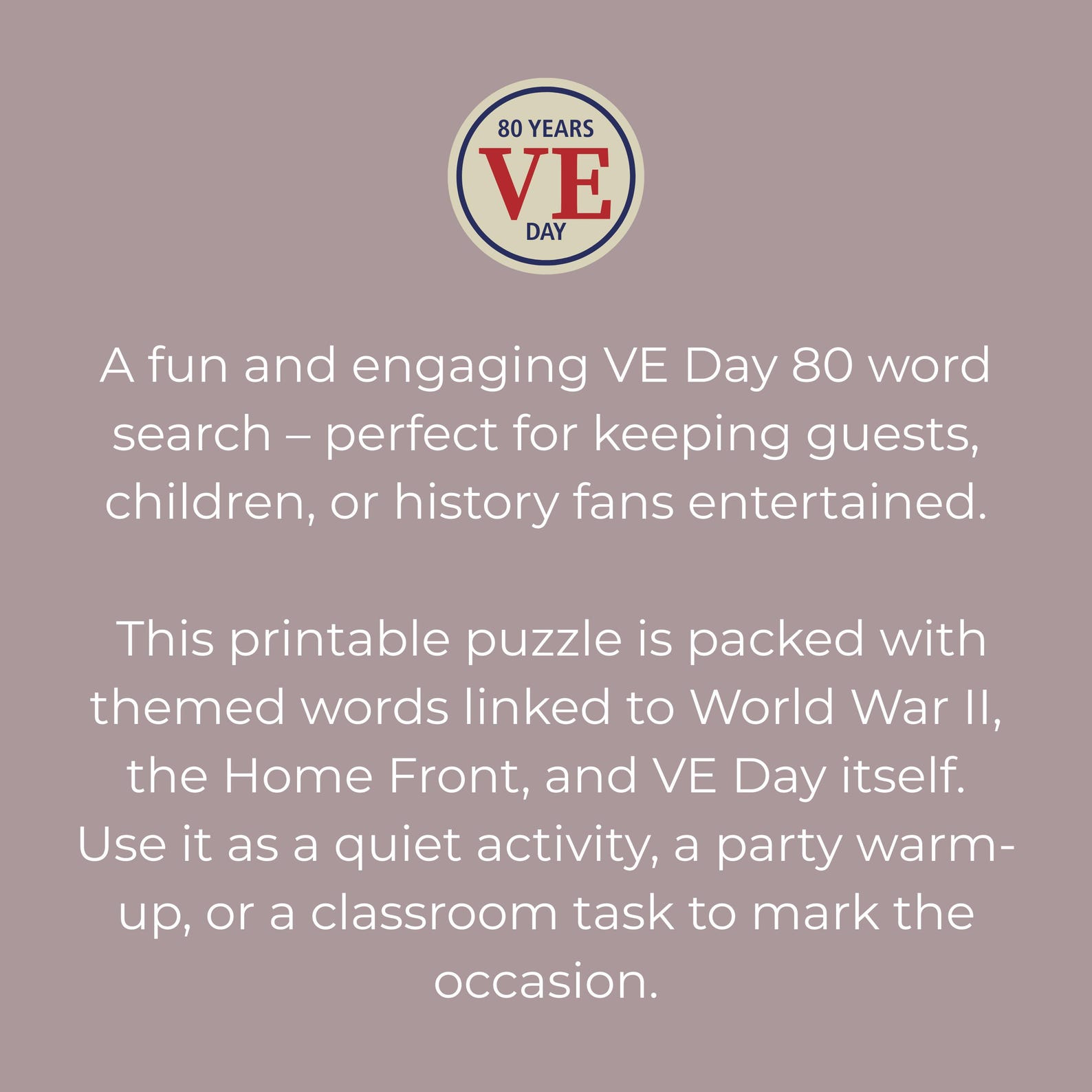 VE Day Word Search Printable | VE Day 80 Activity | WWII Puzzle for ...
