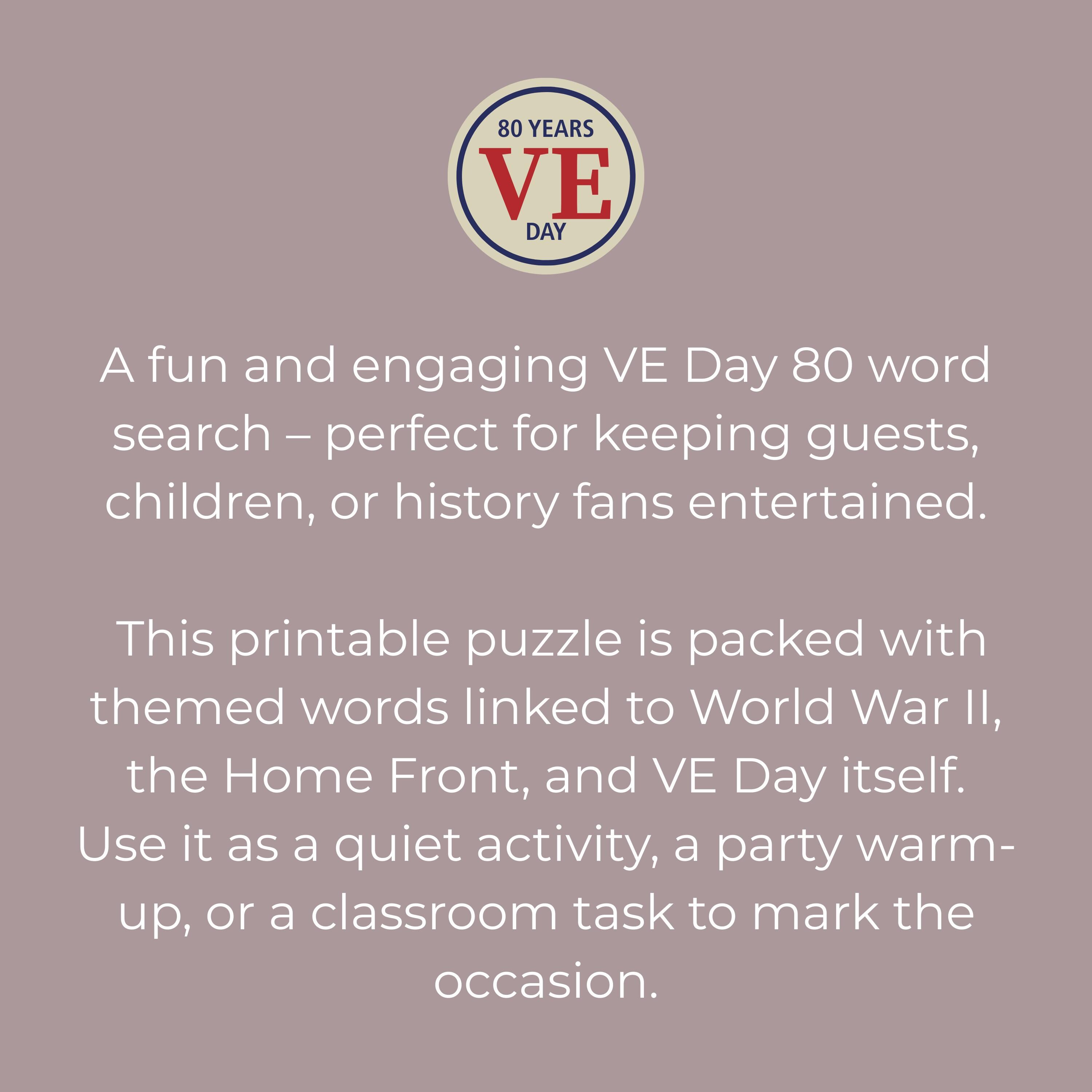 VE Day Word Search Printable | VE Day 80 Activity | WWII Puzzle for ...