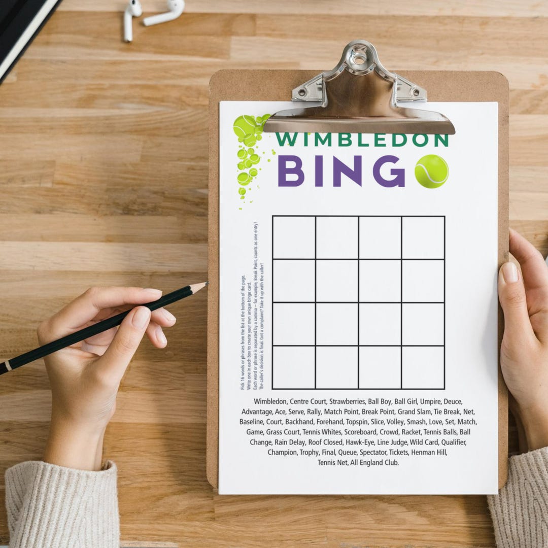 Wimbledon Tennis Bingo Printable Game | 50 Words | Make Your Own Card ...