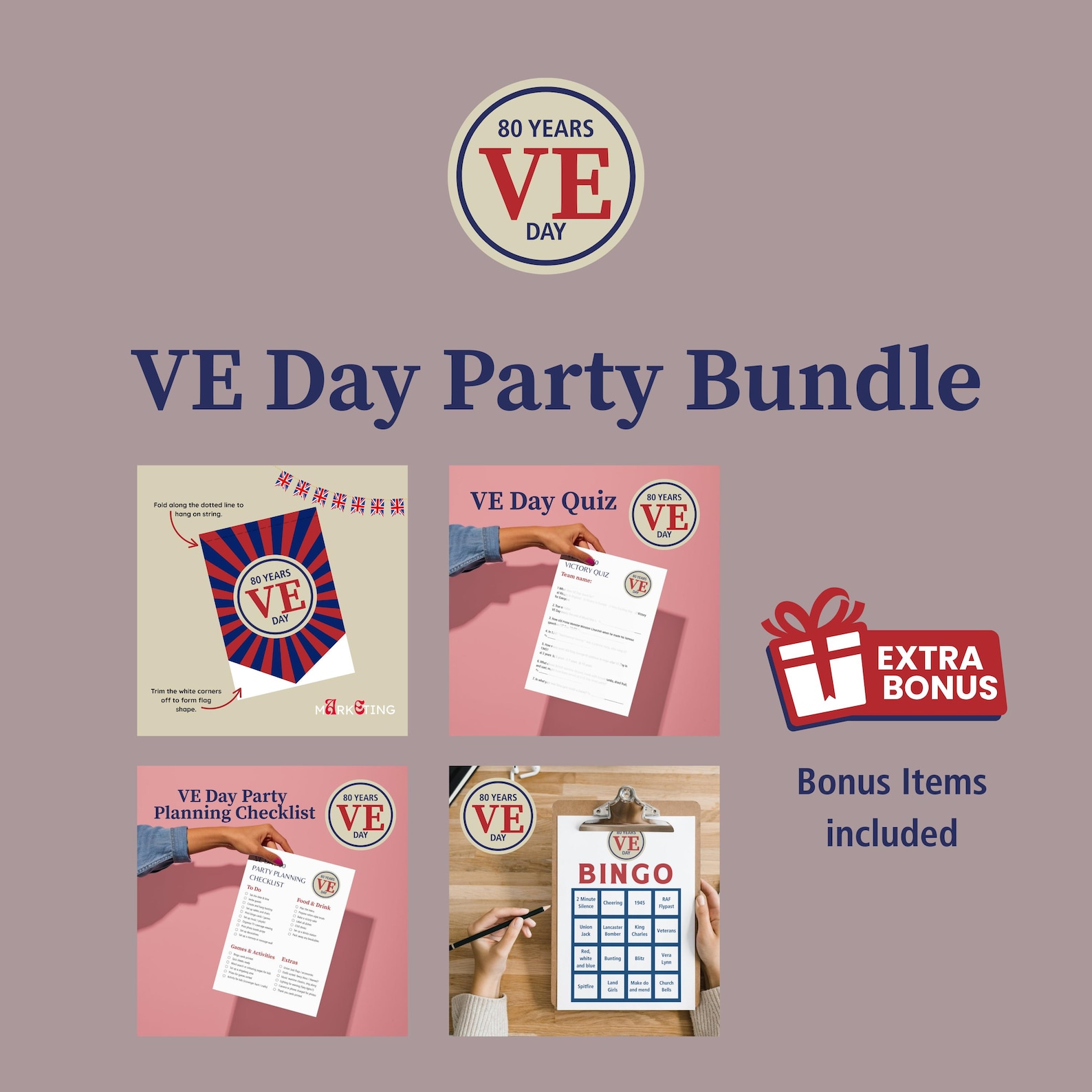 VE Day 80 Party Pack Printable | Bunting, Bingo, Word Search, Scavenger ...
