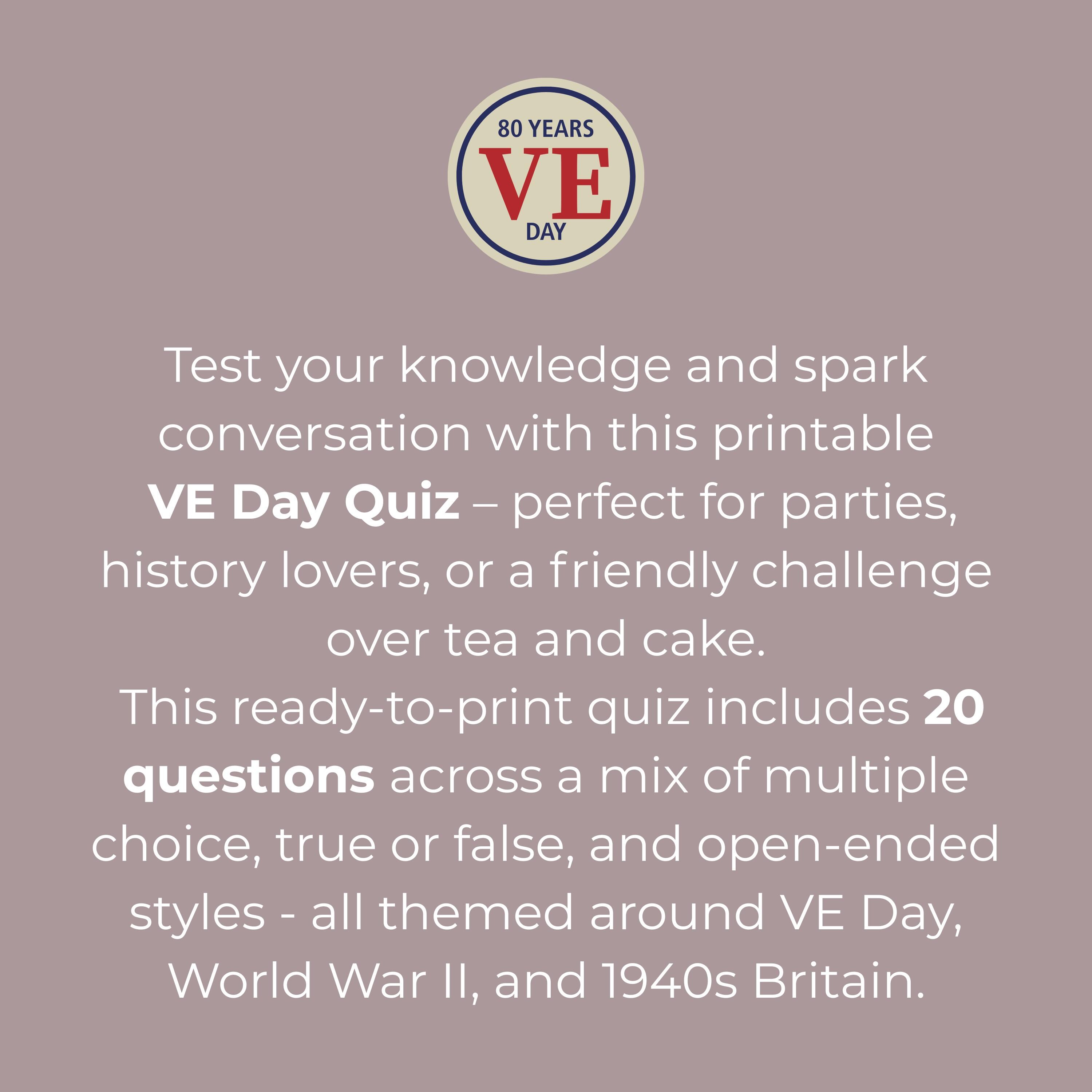 VE Day Quiz Printable | VE Day 80 Trivia Questions & Answers | Instant ...