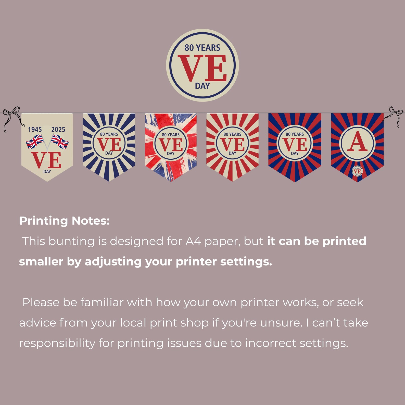 VE Day 80 Bunting Printable | Union Jack Flags | A4 Alphabet Banner ...