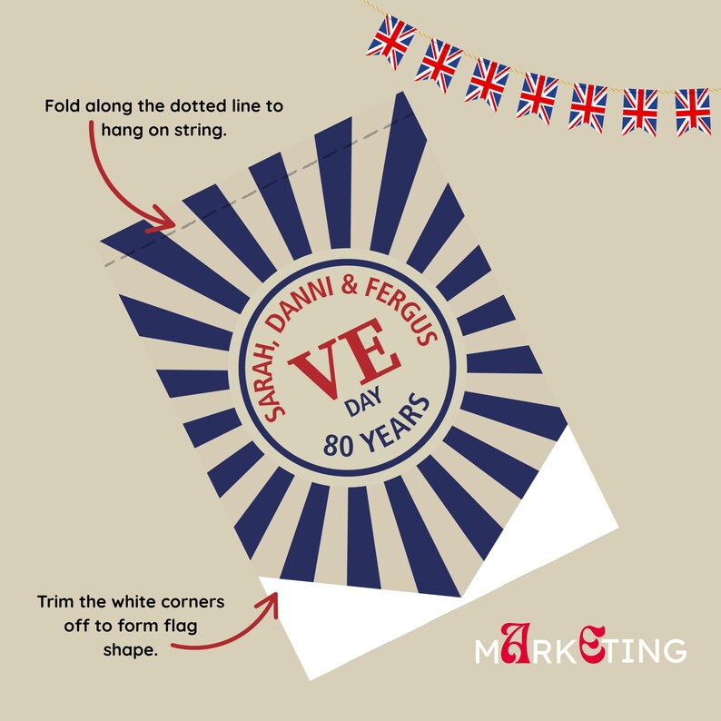 VE Day 80 Bunting Printable | Personalised | Union Jack Flags | Instant ...