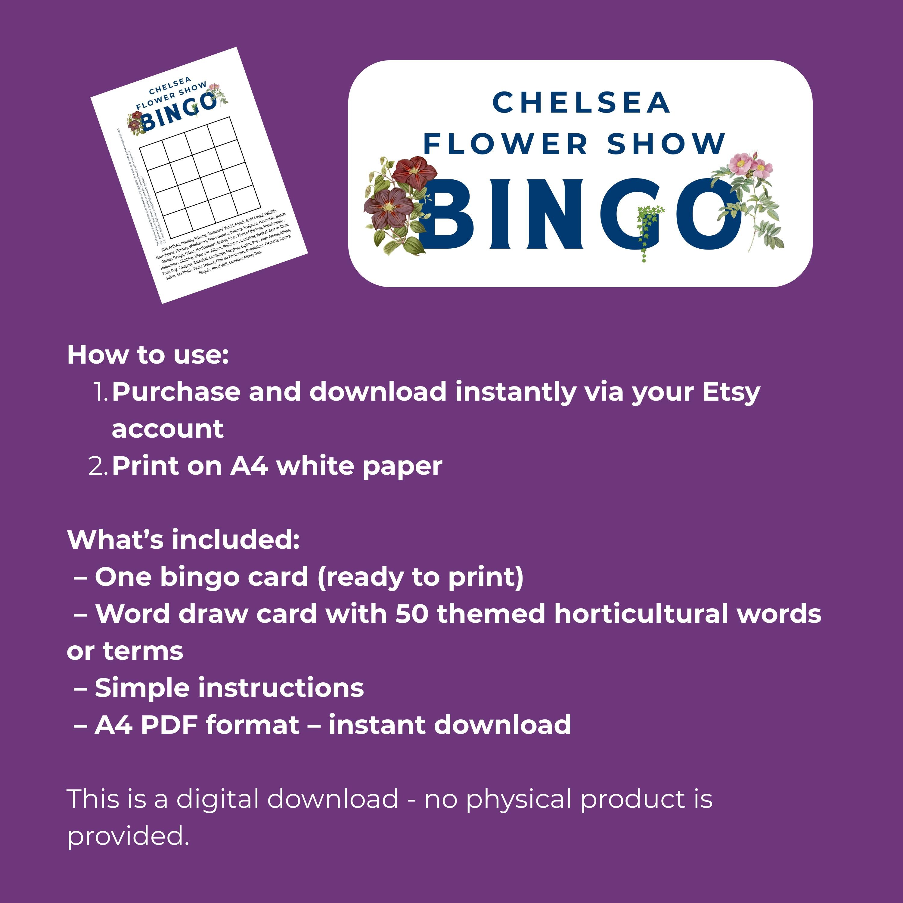 Chelsea Flower Show Bingo Printable Game | 50 Gardening Words | Make ...