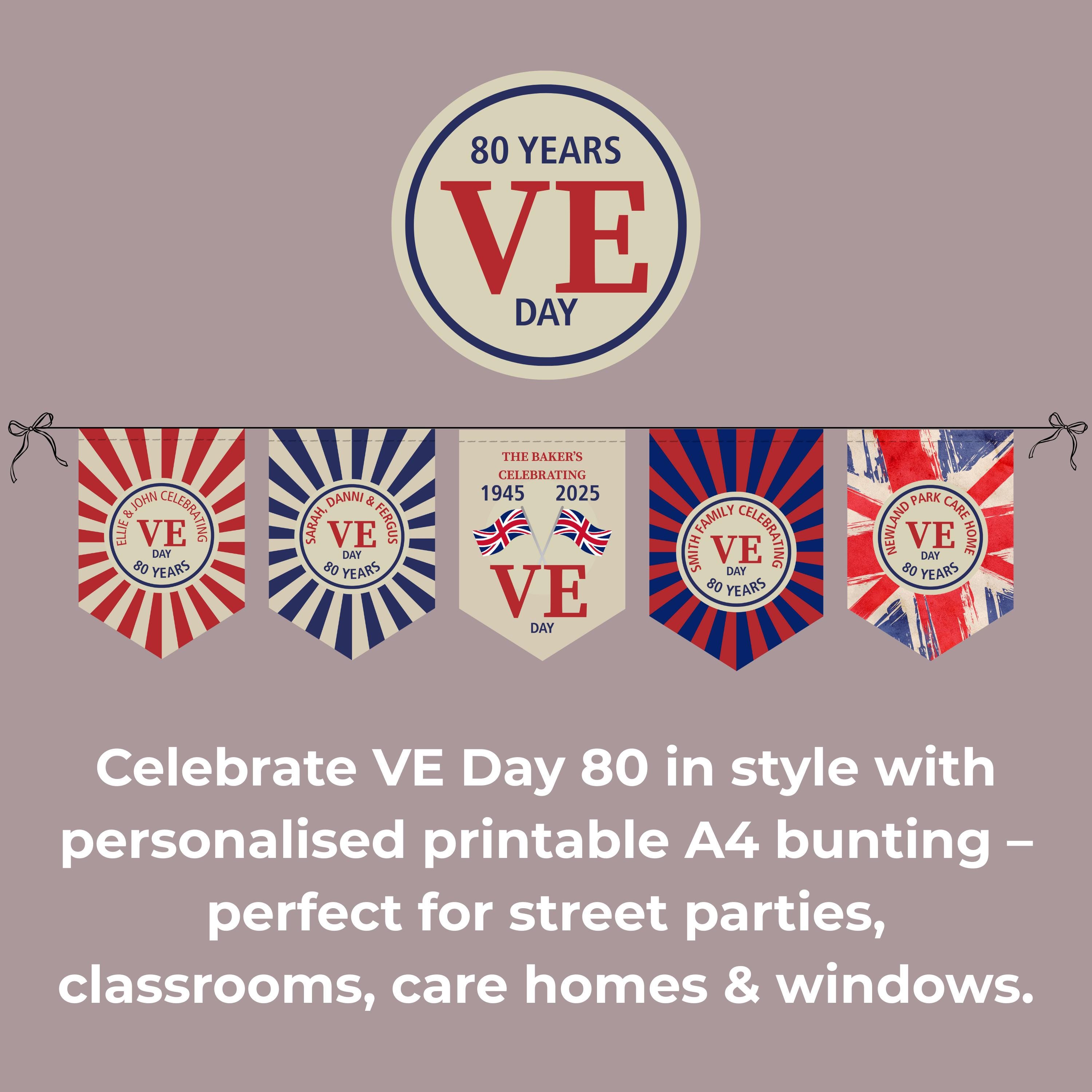 VE Day 80 Bunting Printable | Personalised | Union Jack Flags | Instant ...