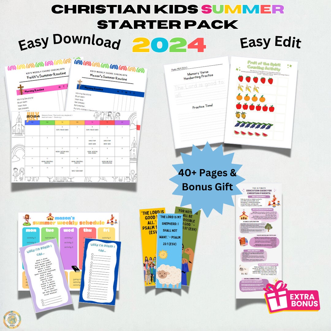Printable Editable Christian Kids Summer Starter-pack |2024 Summer ...