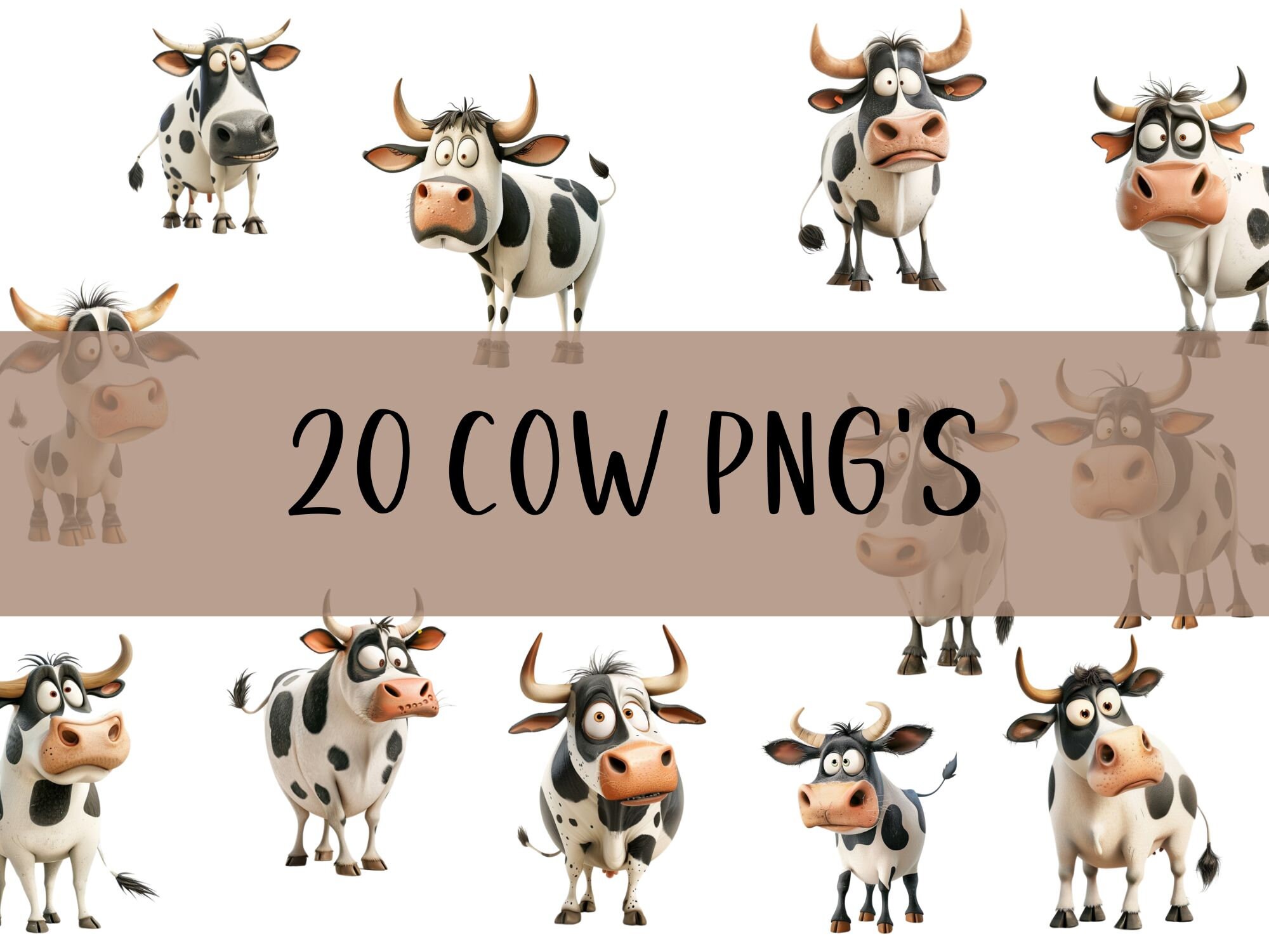 Cow Clip Art PNG Graphics Famer Animal Graphics Digital Download ...