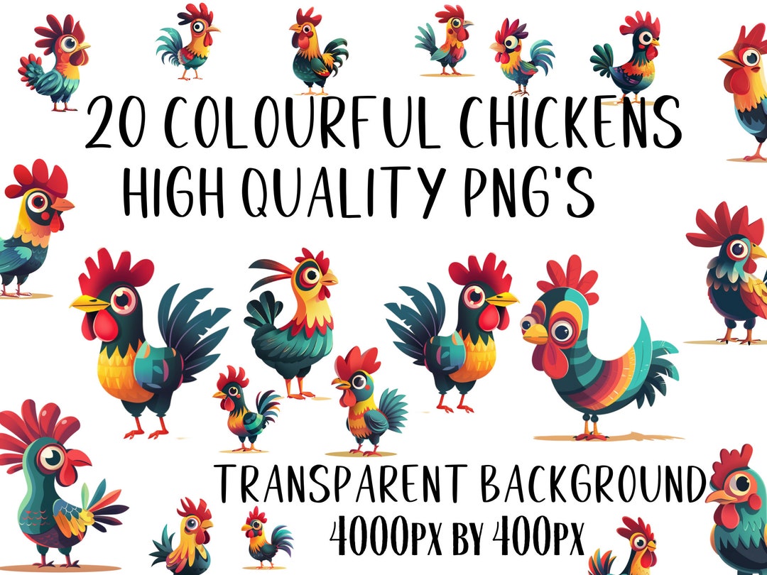 20 Colourful Chickens PNG Graphics Homestead Digital Download Clip Art ...