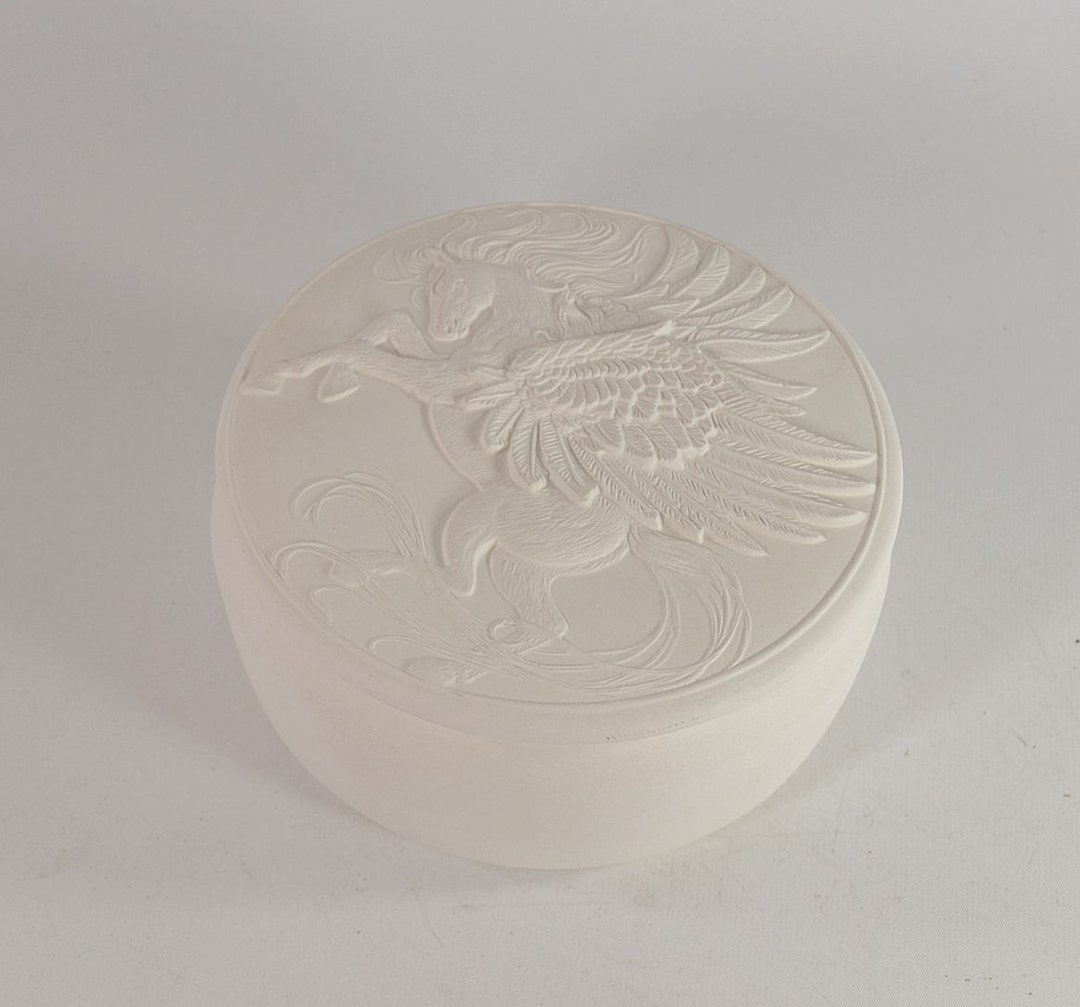 Round Pegasus Box Ready to Paint Ceramic Bisque Made to Order 2 Weeks ...