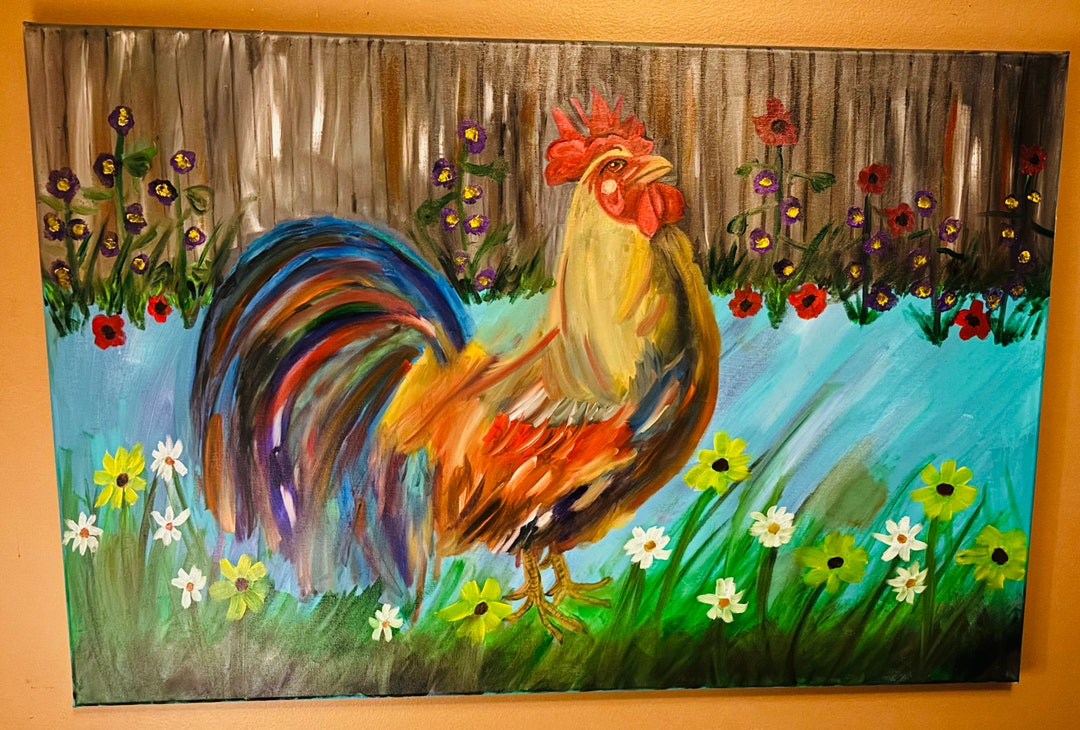 Rooster Farmhouse Art, Spring, Summer, Farm Life, Rustic, Flower Art ...