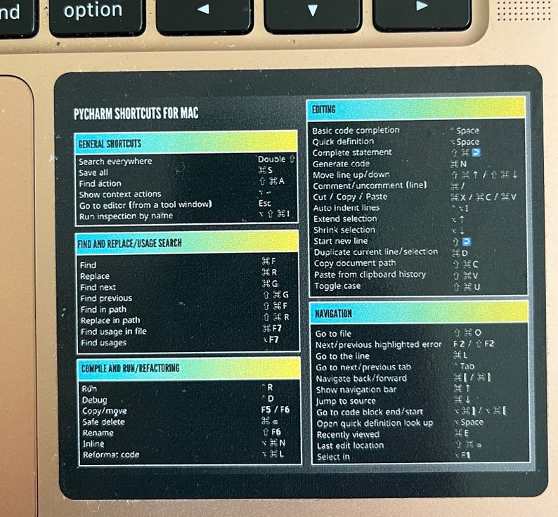 Pycharm Shortcuts Laptop Sticker for Mac | Pycharm Commands | Pycharm ...