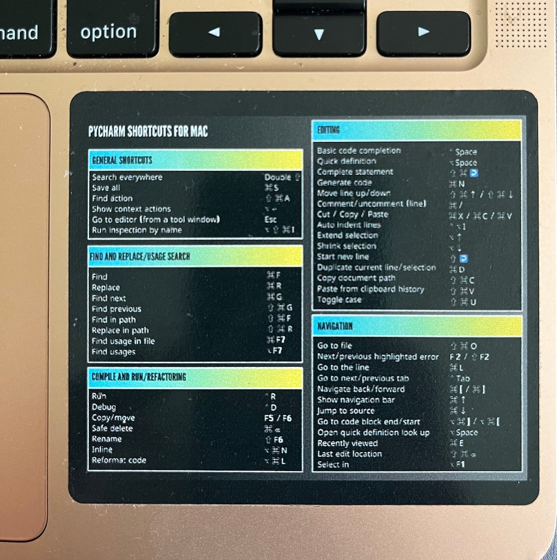 Pycharm Shortcuts Laptop Sticker for Mac | Pycharm Commands | Pycharm ...