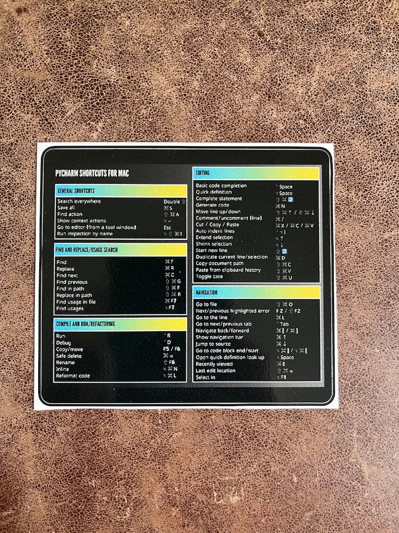 Pycharm Shortcuts Laptop Sticker for Mac | Pycharm Commands | Pycharm ...