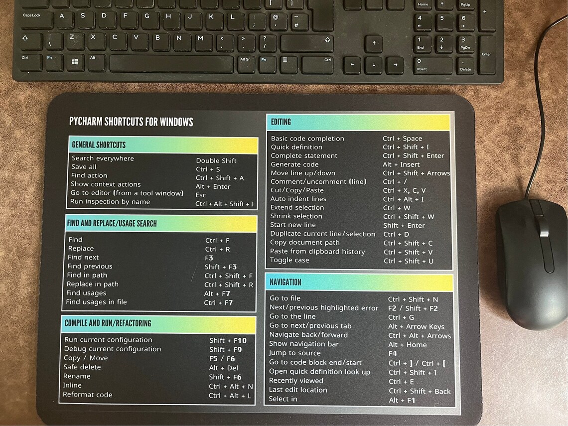 Pycharm Mouse Mat Large Windows | Pycharm Commands Mousepad | Pycharm ...