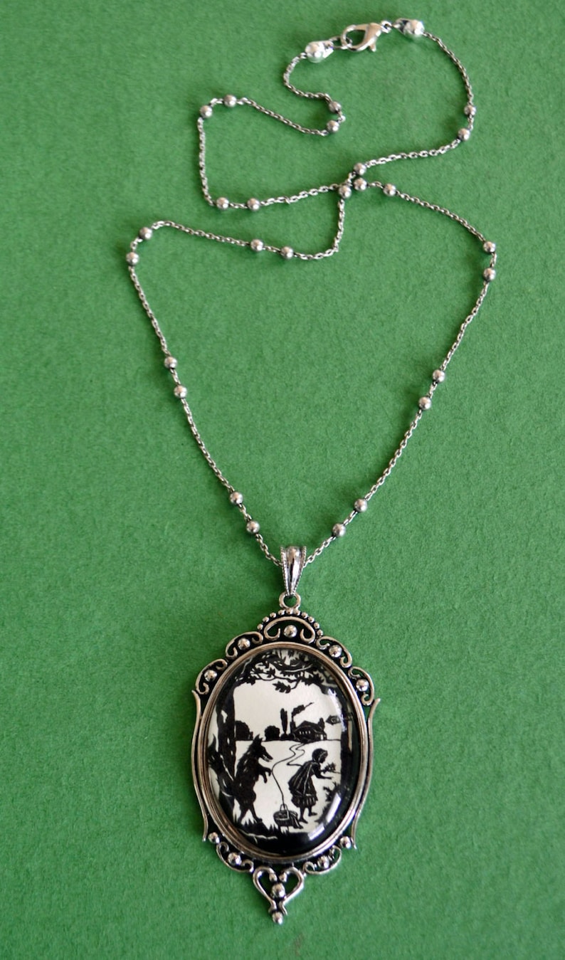 LITTLE RED RIDING Hood Necklace, Pendant on Chain - Silhouette Jewelry ...