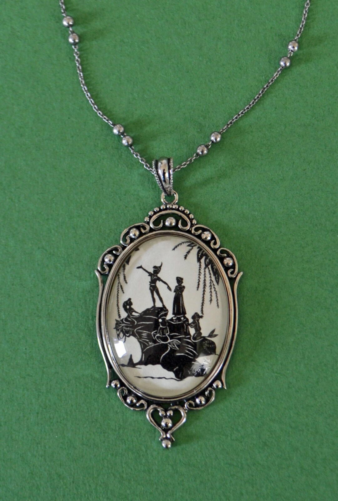 PETER PAN and the MERMAIDS Necklace, Pendant on Chain - Silhouette ...