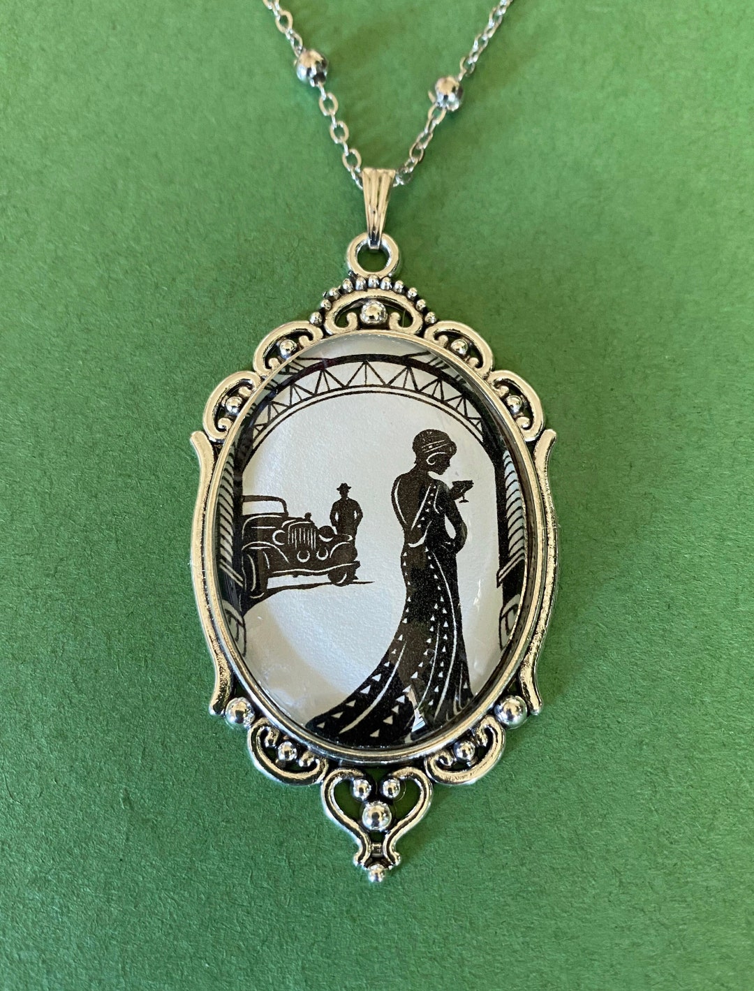 The GREAT GATSBY Necklace - Pendant on Chain - Silhouette Jewelry - Etsy