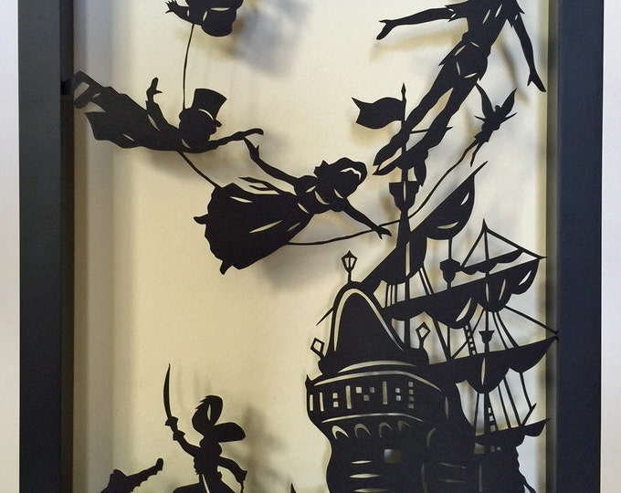 PETER PAN Papercut in Shadow Box Hand-cut Silhouette, Framed - Etsy