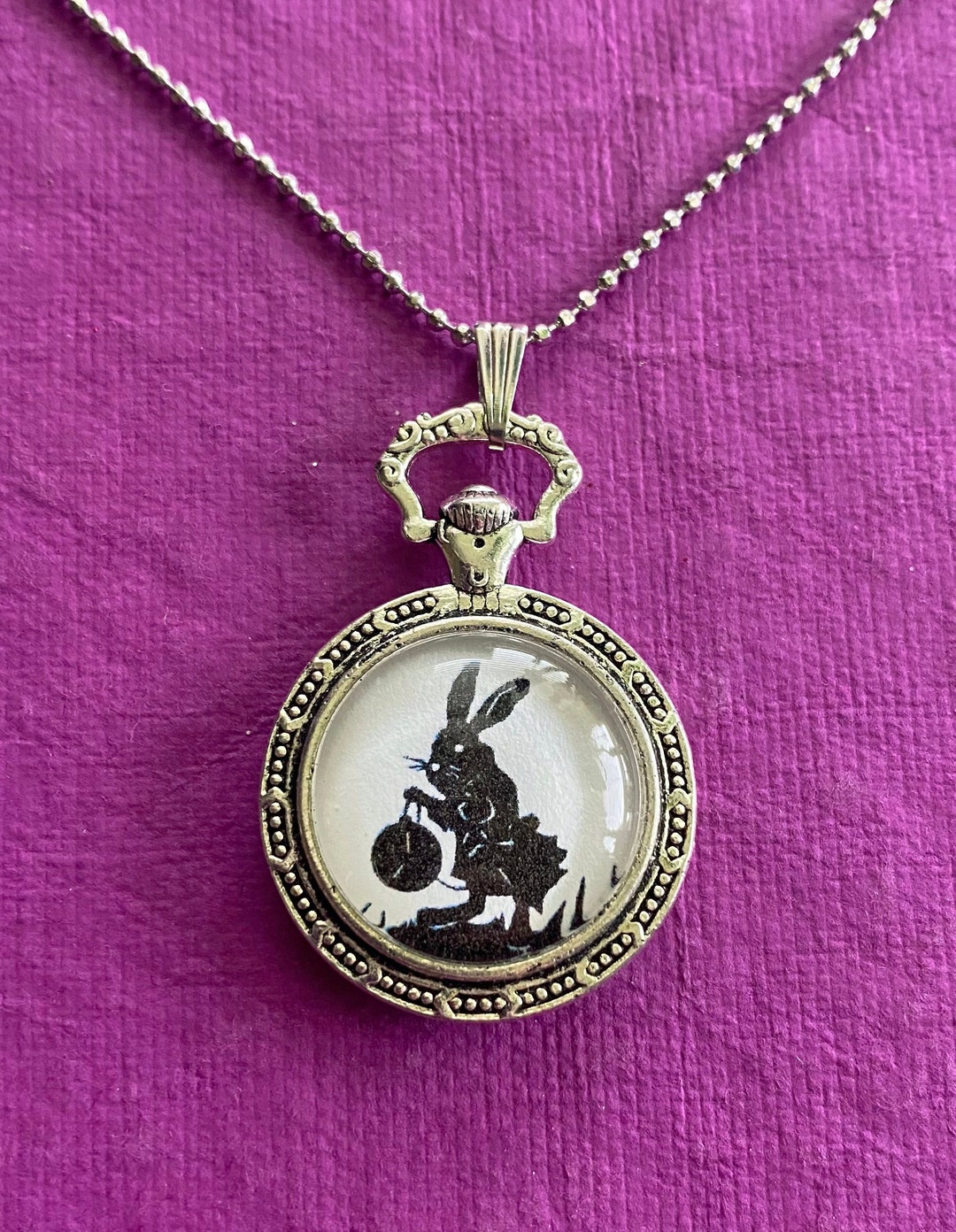 Alice in Wonderland WHITE RABBIT Necklace, Pendant on Chain - Etsy