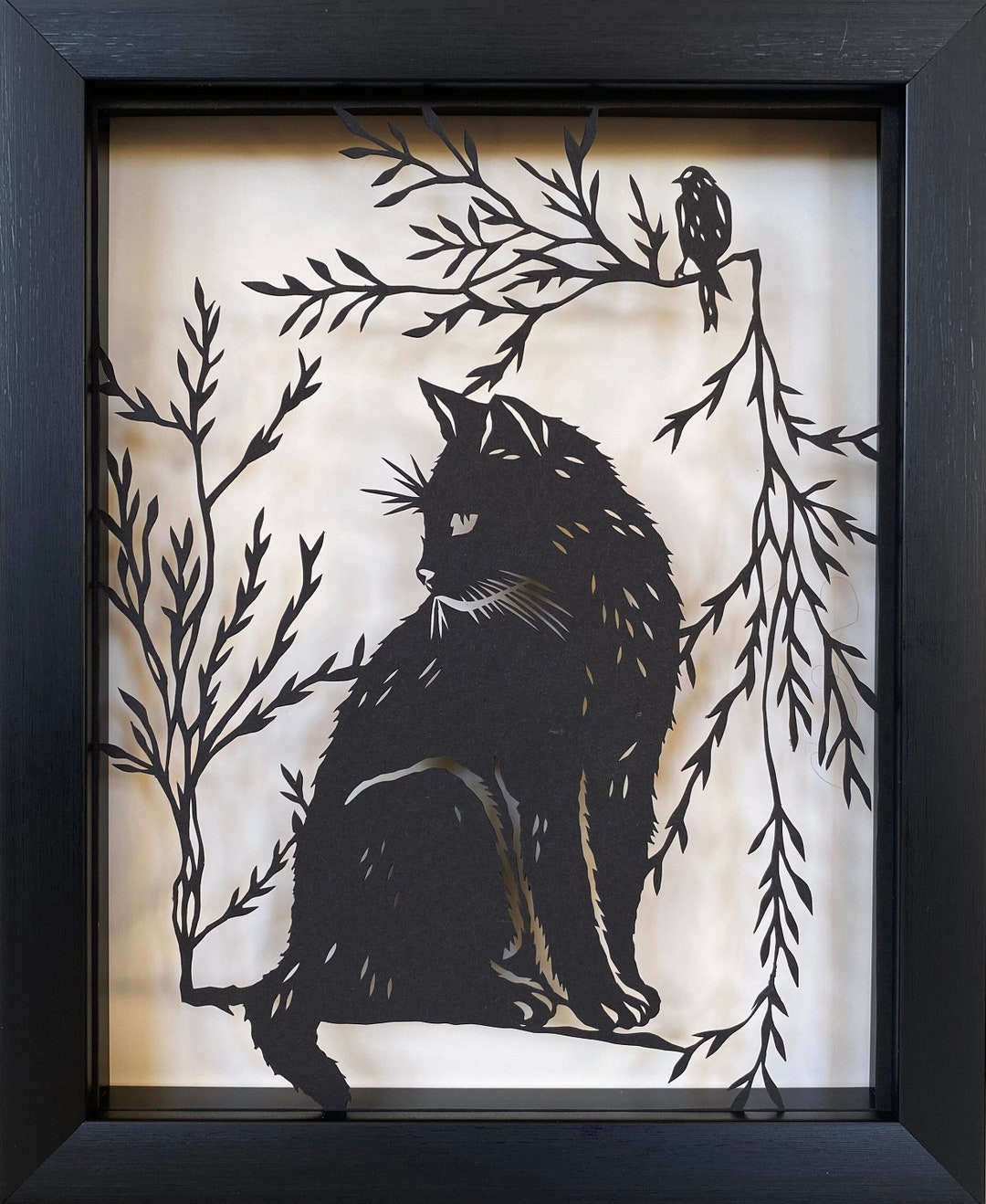 CAT'S MEOW Papercut in Shadow Box - Hand-cut Silhouette, Framed - Etsy