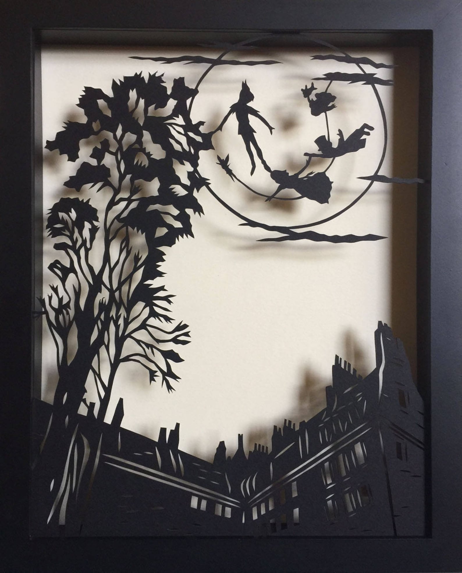 PETER PAN and the MOON Papercut in Shadow Box - Hand-cut Silhouette ...