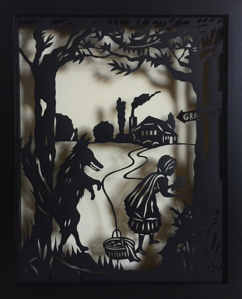 Little RED RIDING HOOD Papercut in Shadow Box - Hand-cut Silhouette ...
